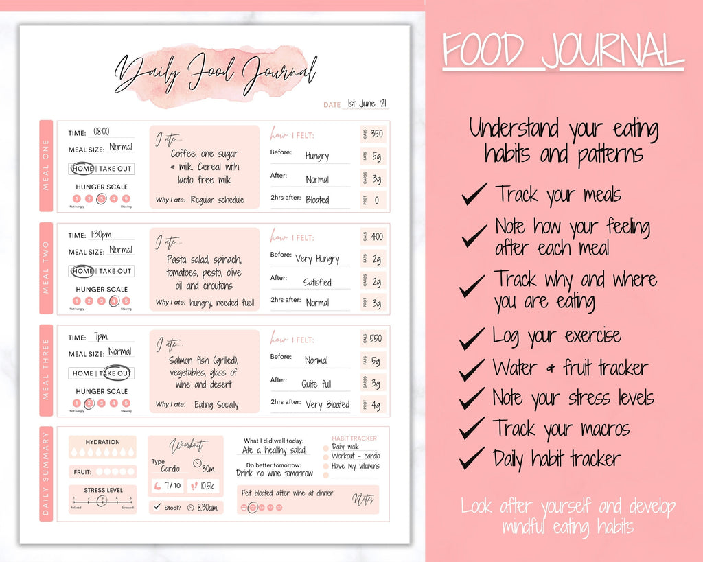 Meal Planner Printable Bundle | Food Diary & Tracker - Watercolor