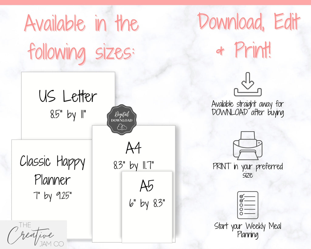 Meal Planner Printable Bundle | Food Diary & Tracker - Watercolor