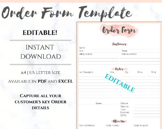 Order Form Template Printable | Customer Order Sales Invoice