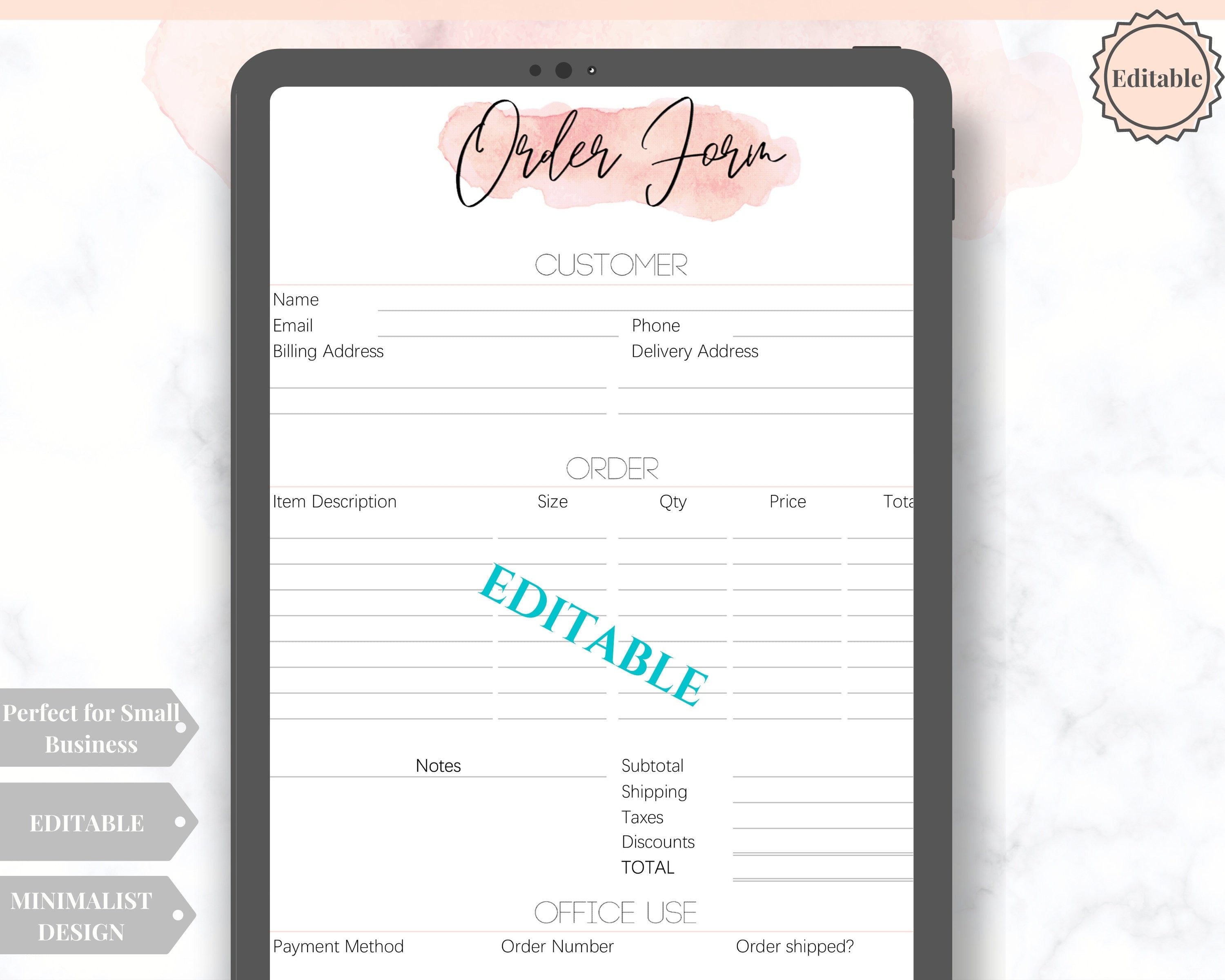 Order Form Template Printable | Customer Order Sales Invoice