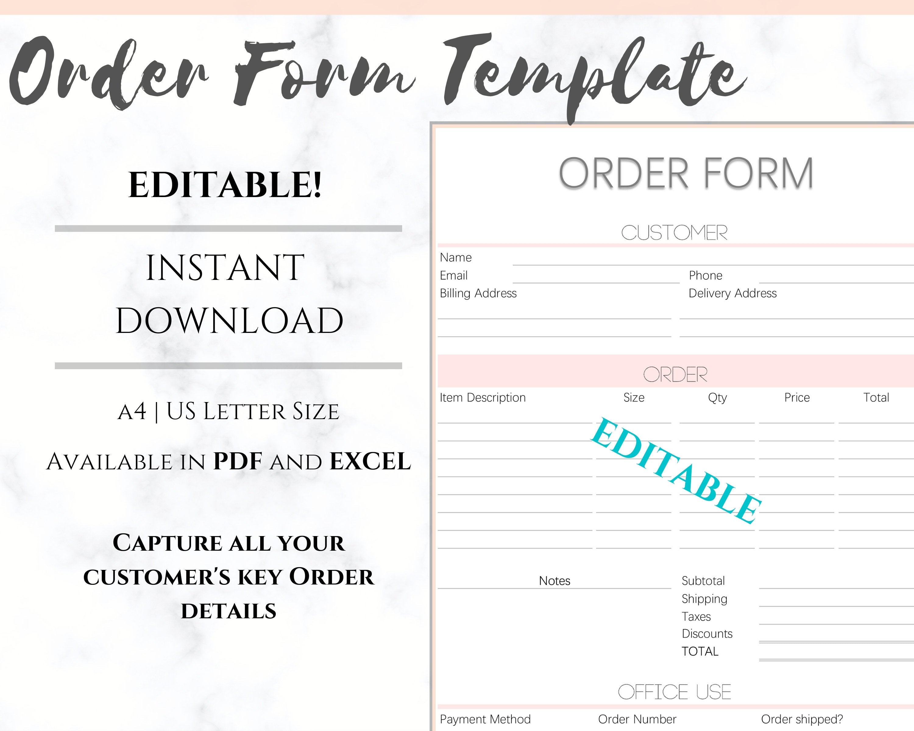 Order Form Template Printable | Customer Order Sales Invoice