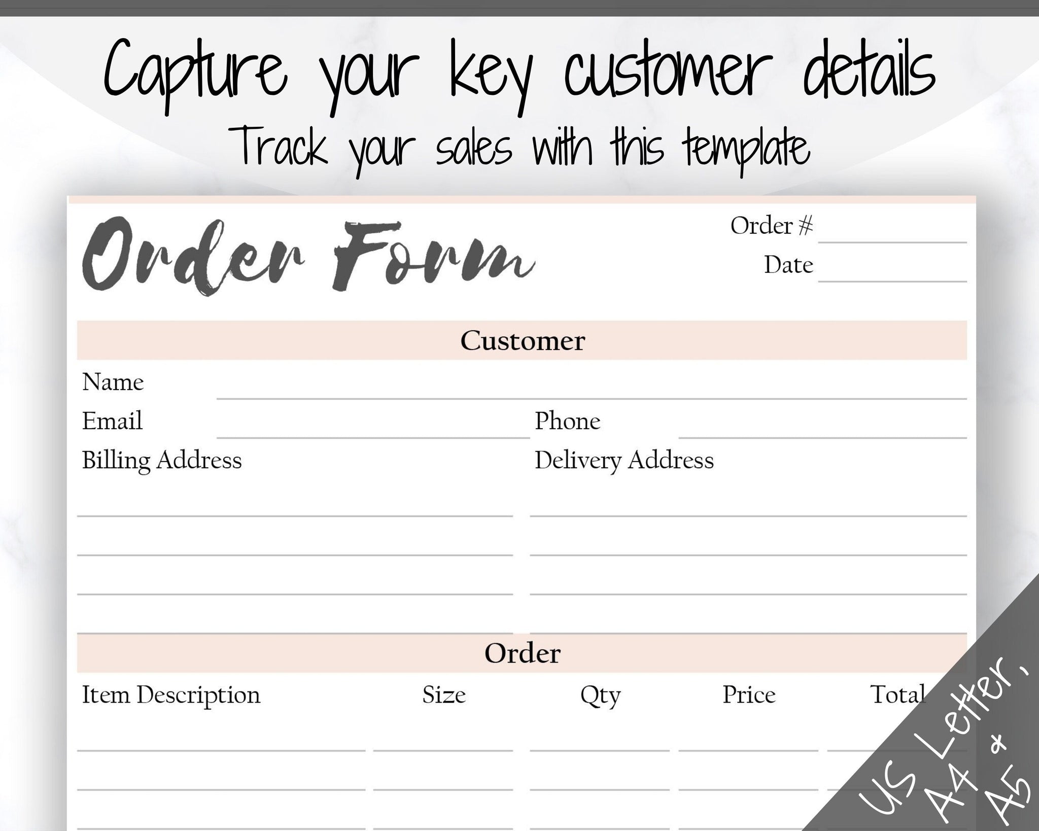 Order Form Template Printable | Pink Customer Order Sales Invoice