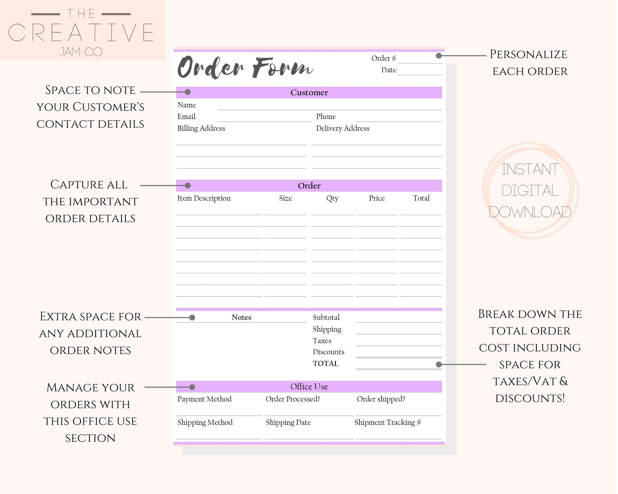 Order Form Template Printable | Purple Customer Order Sales Invoice