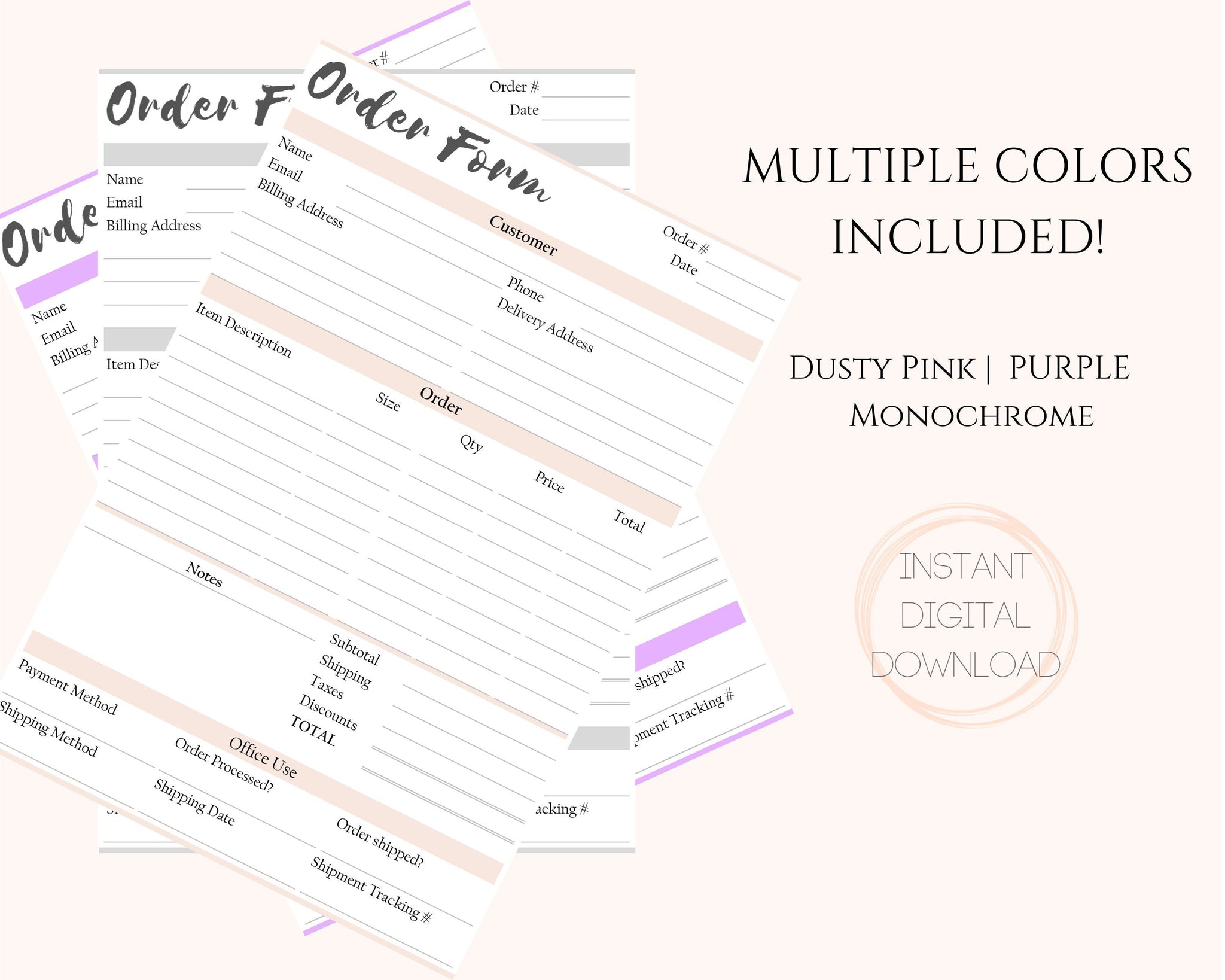 Order Form Template Printable | Purple Customer Order Sales Invoice