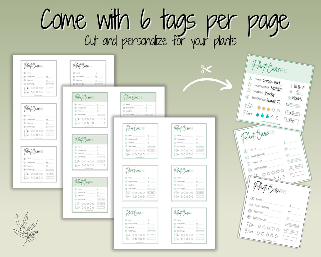 PLANT CARE Tags | Printable Houseplant Care Instructions Cards