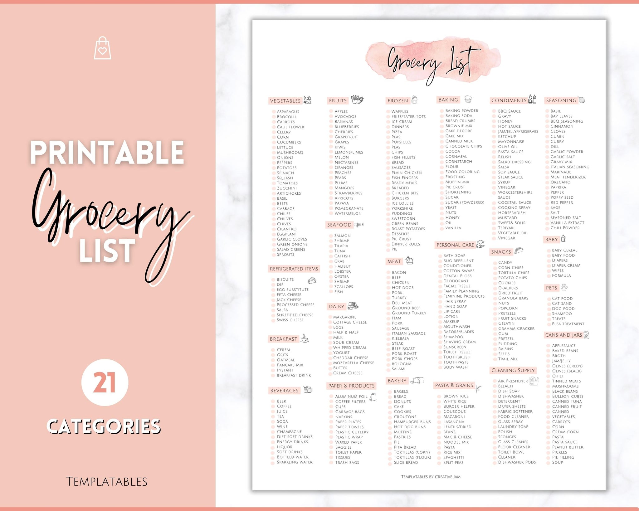 Printable Master Grocery List Template