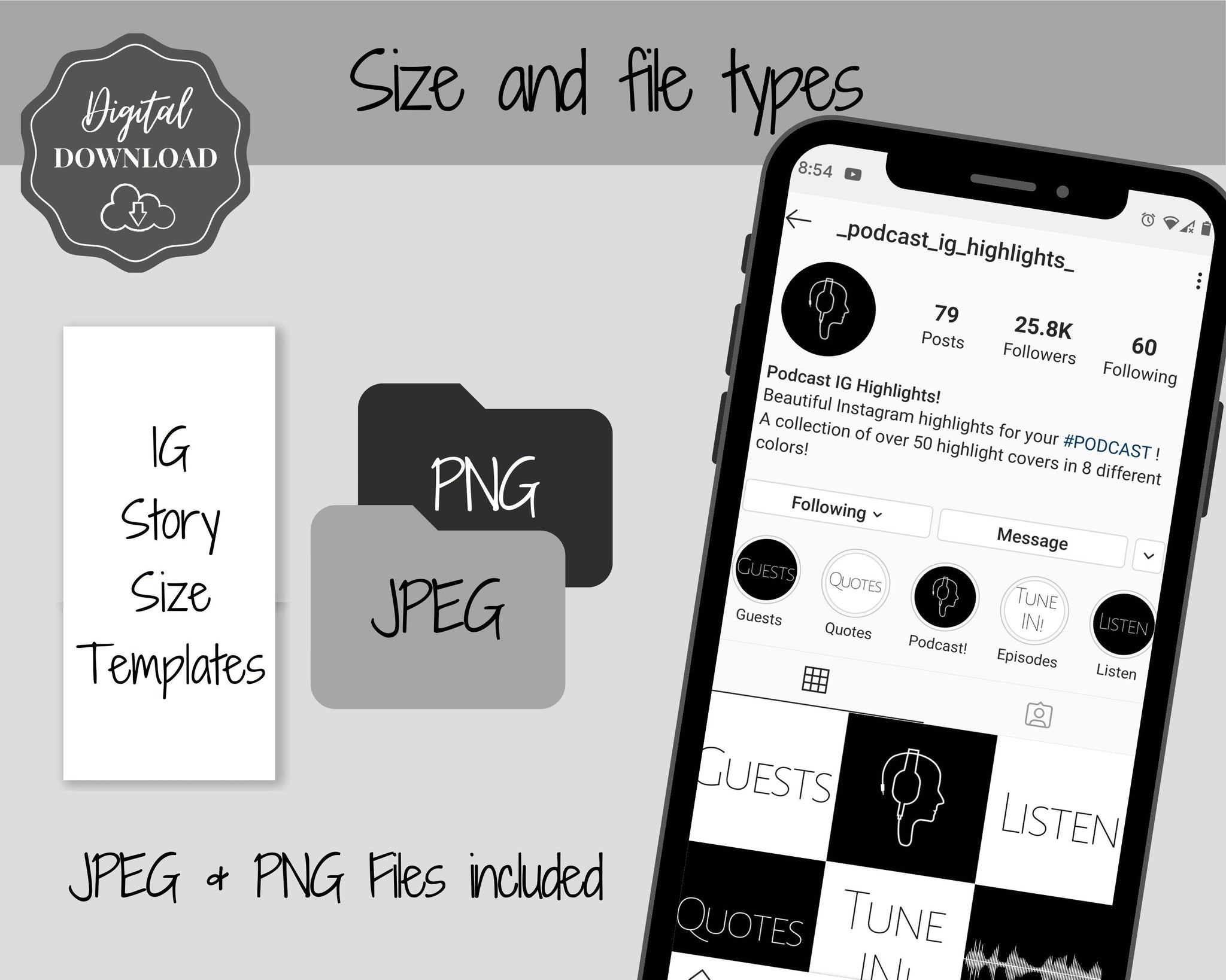 Podcast Instagram Highlight Covers, 40 Icons - Mono