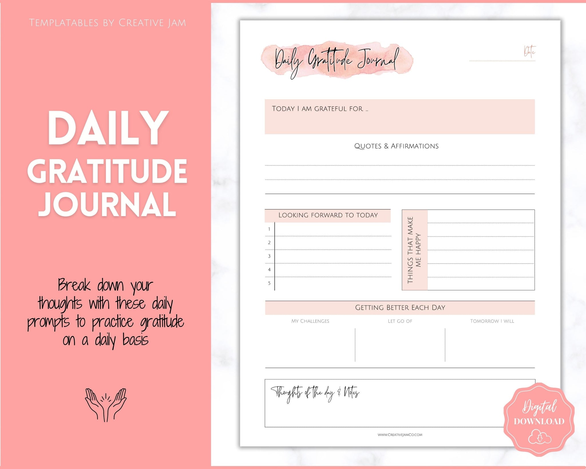 Printable Gratitude Journal BUNDLE | Gratitude Templates | Pink