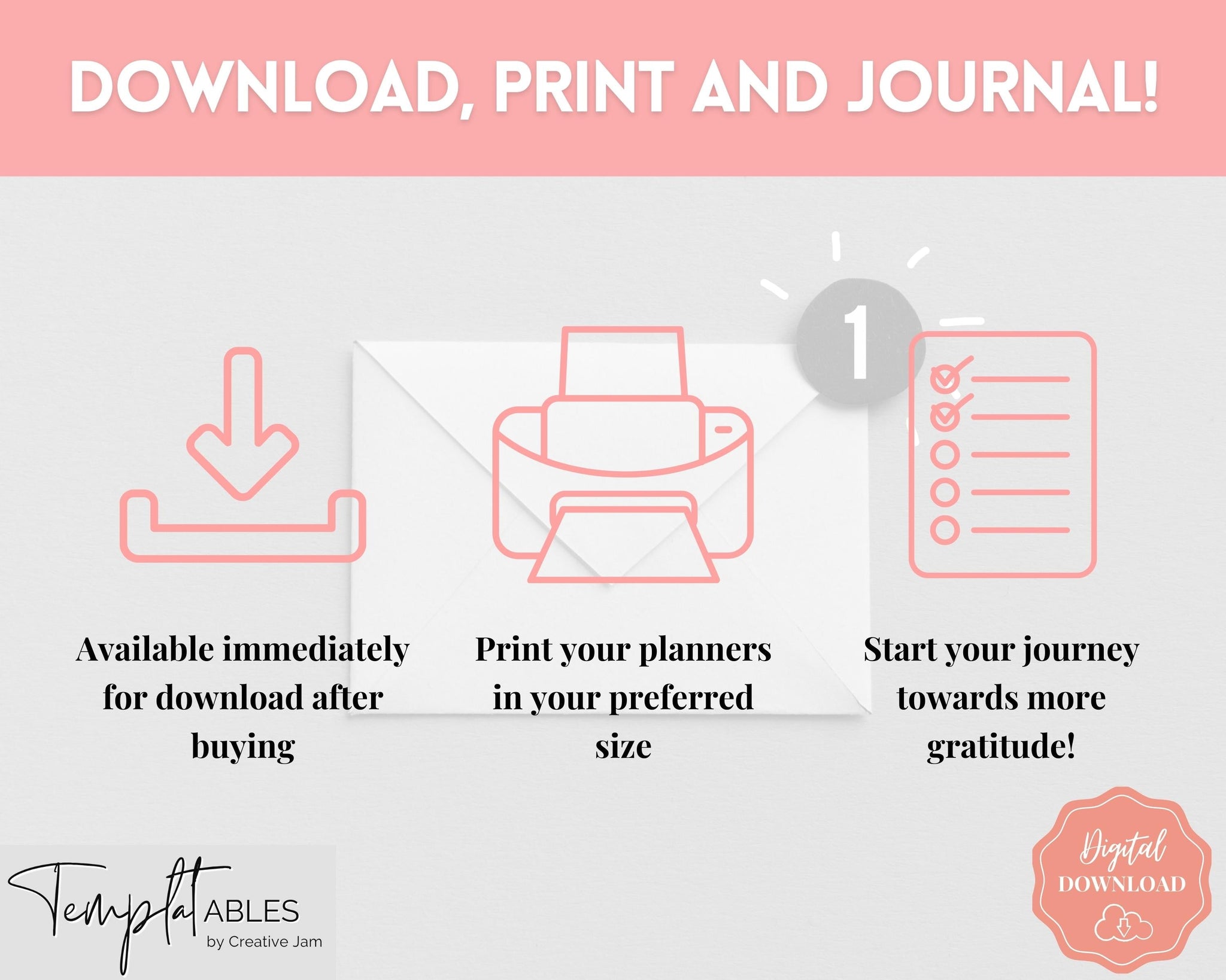 Printable Gratitude Journal BUNDLE | Gratitude Templates | Pink
