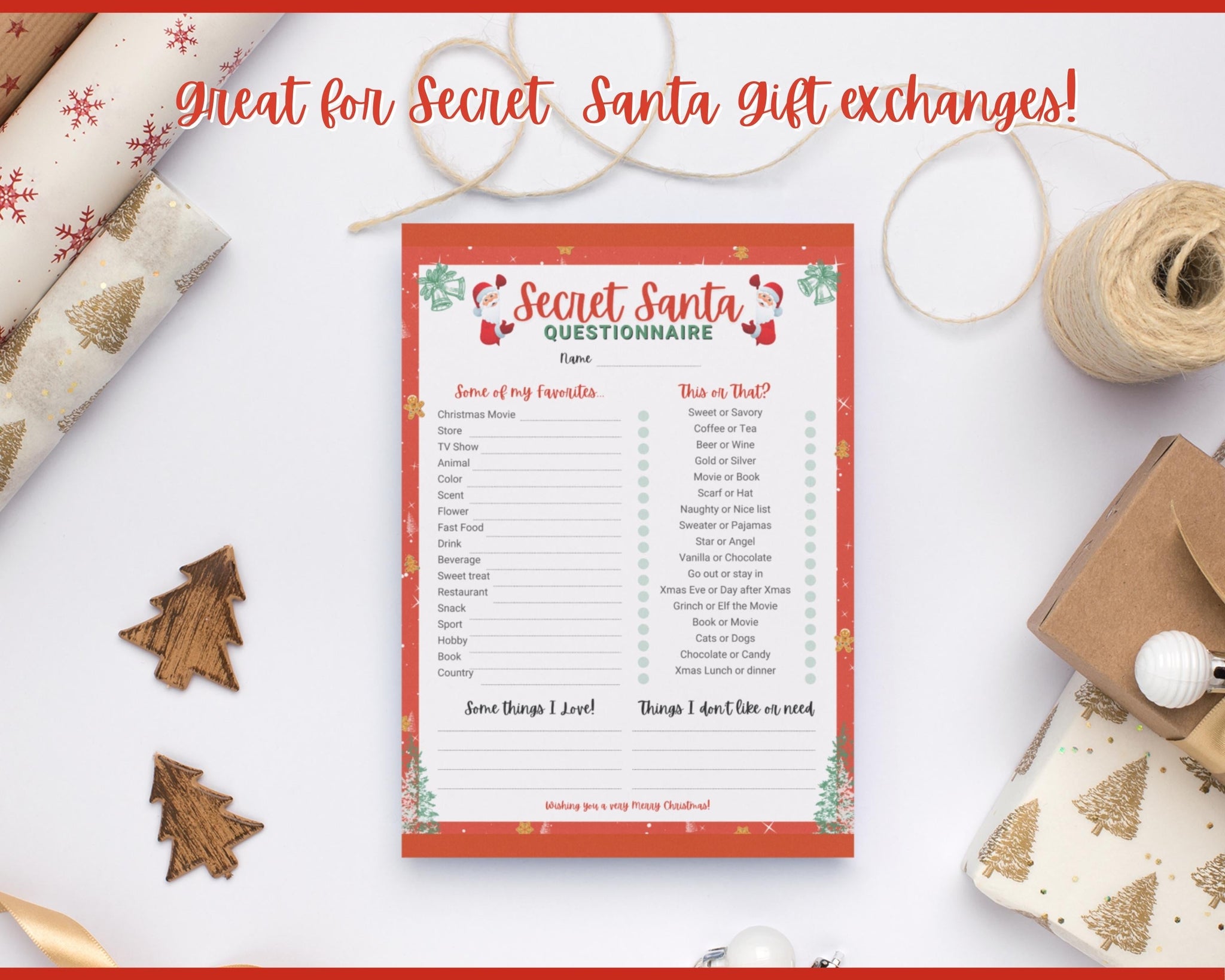 Free Printable Secret Santa Wish List