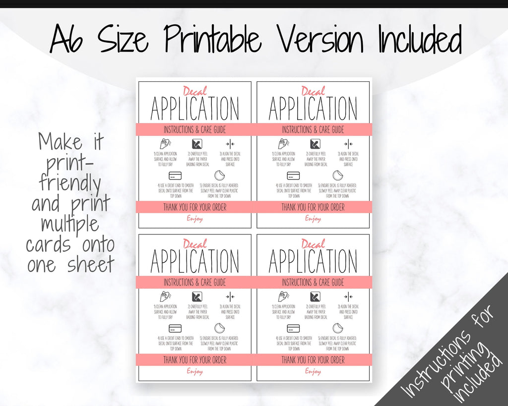 Vinyl Decal Care Card Printable Instructions | Multicolor Bundle