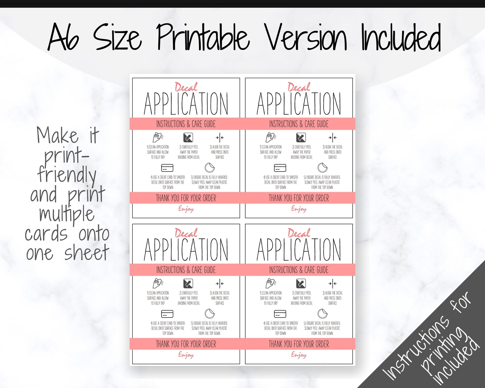 Vinyl Decal Care Card Printable Instructions | Multicolor Bundle
