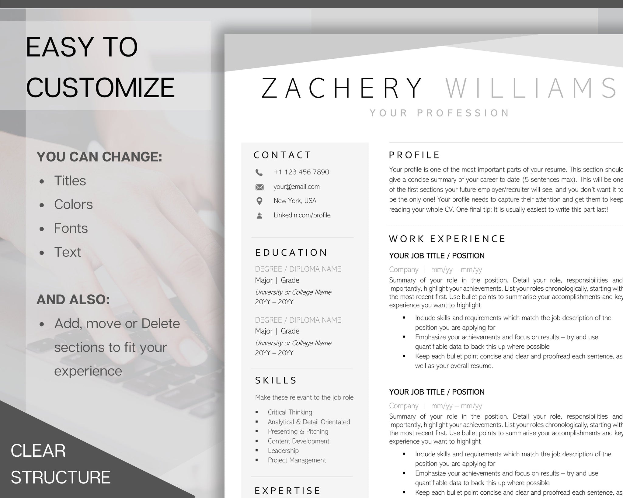 Professional Resume CV Template | Microsoft Word | Style 16