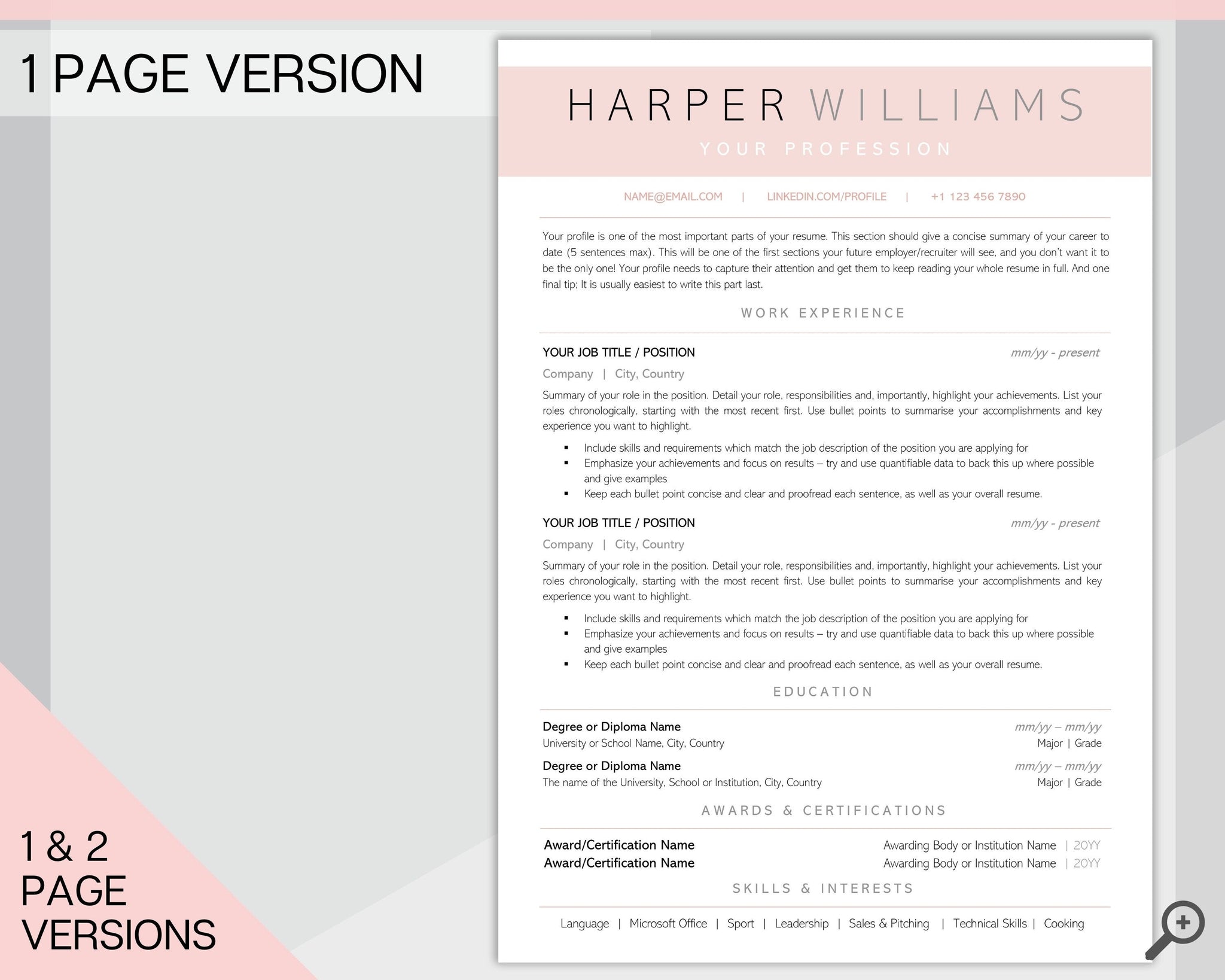 Professional Resume CV Template | Microsoft Word | Style 17