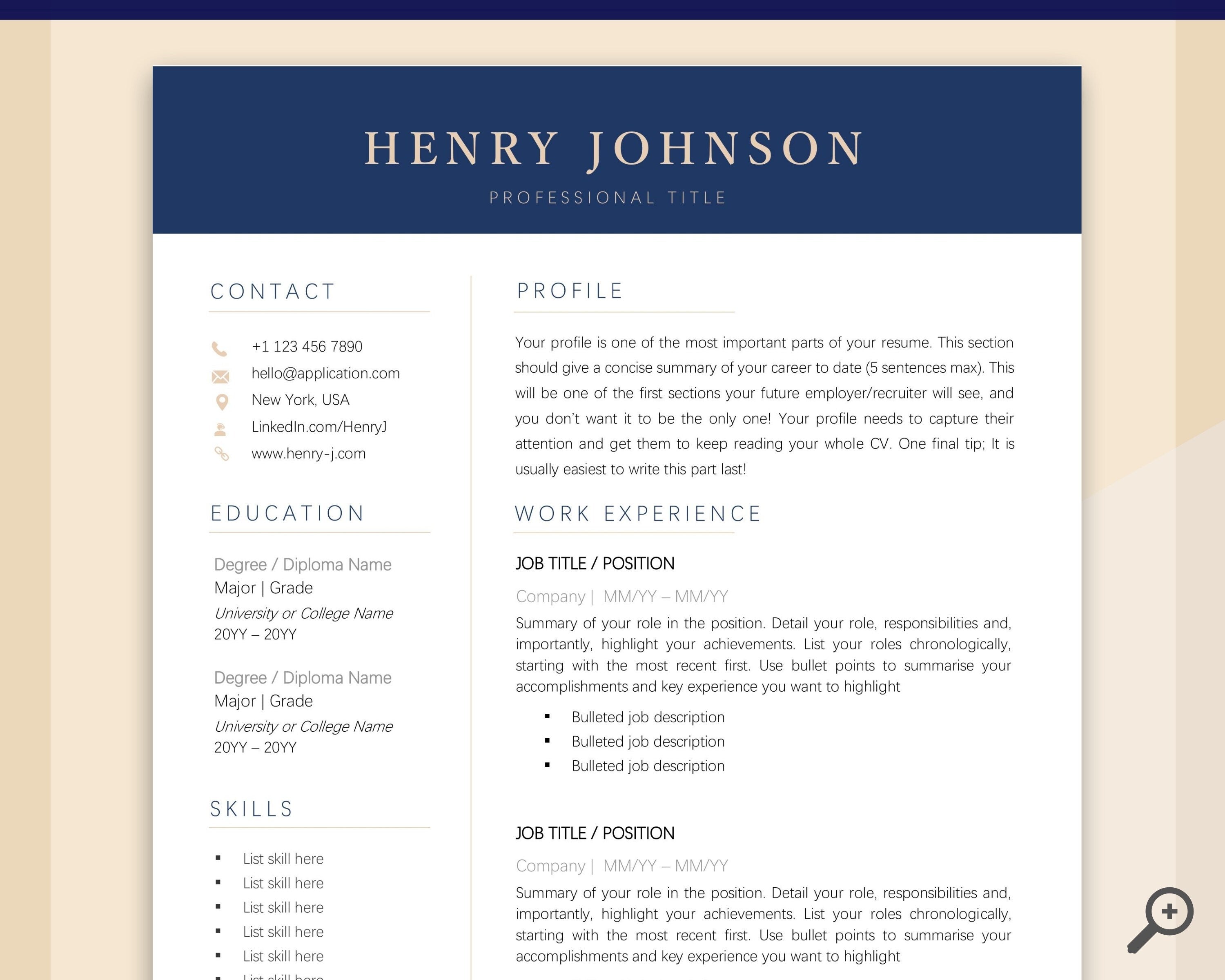 Professional Resume CV Template | Microsoft Word | Style 1