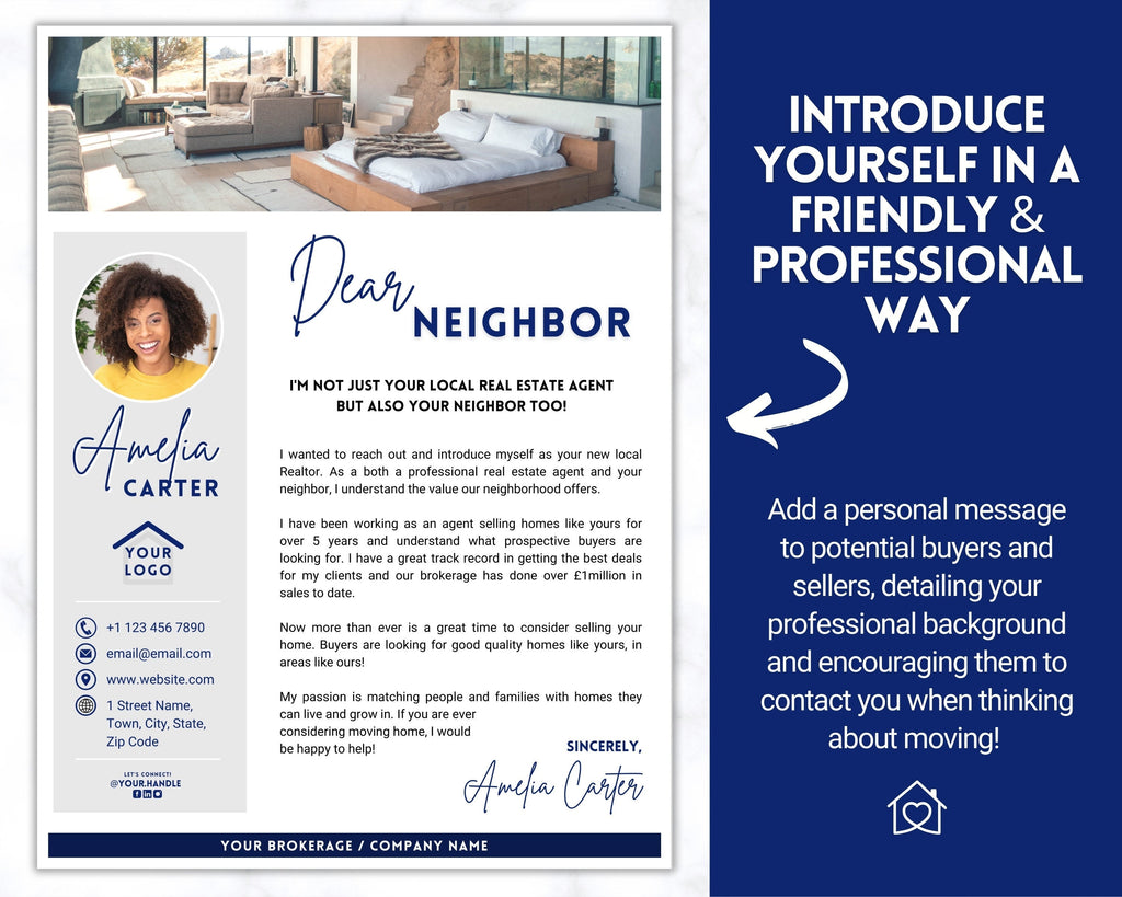 New Agent Introduction Letter | Real Estate Marketing Template - Blue