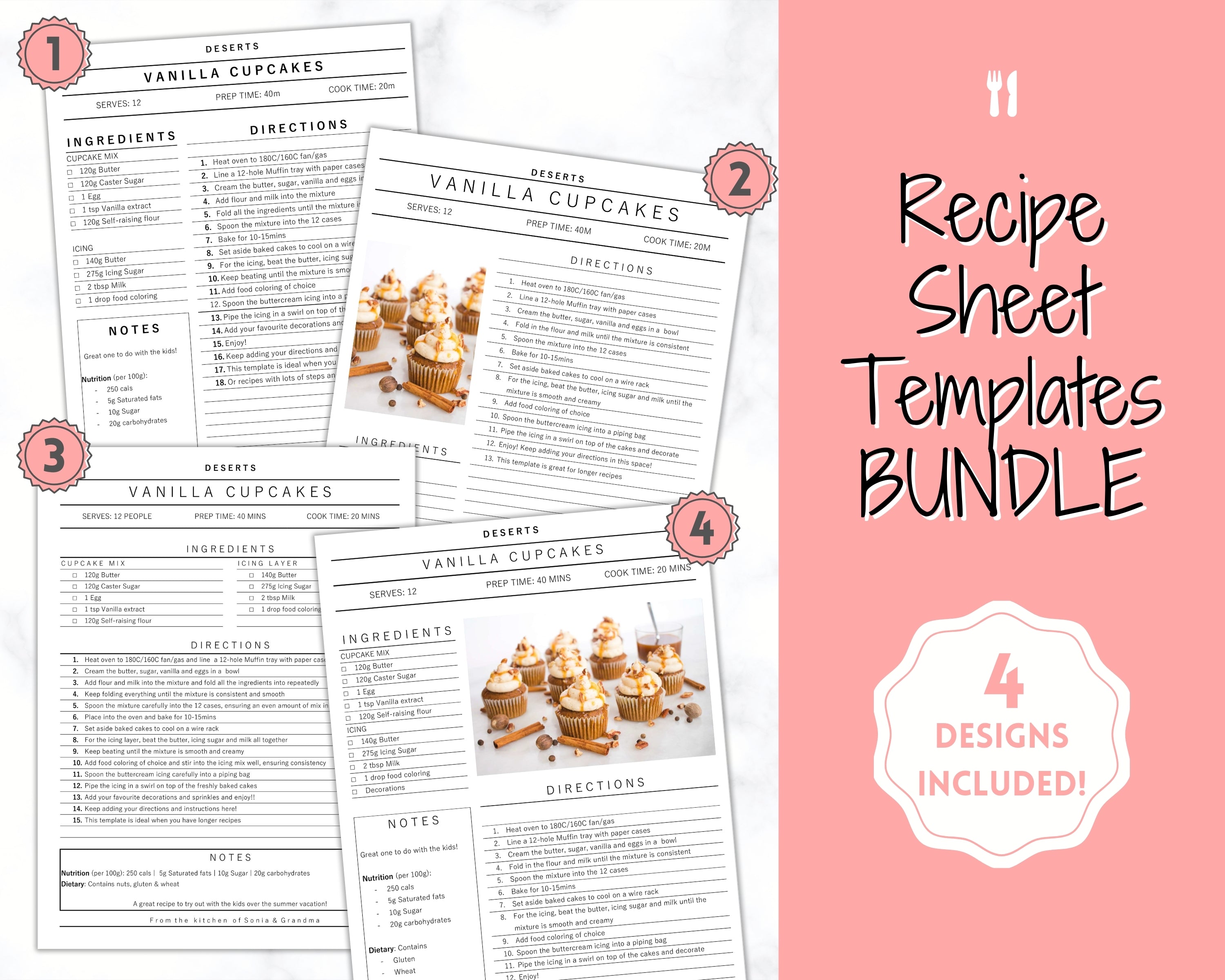 Recipe Page template BUNDLE, Editable Recipe Sheets, Printables