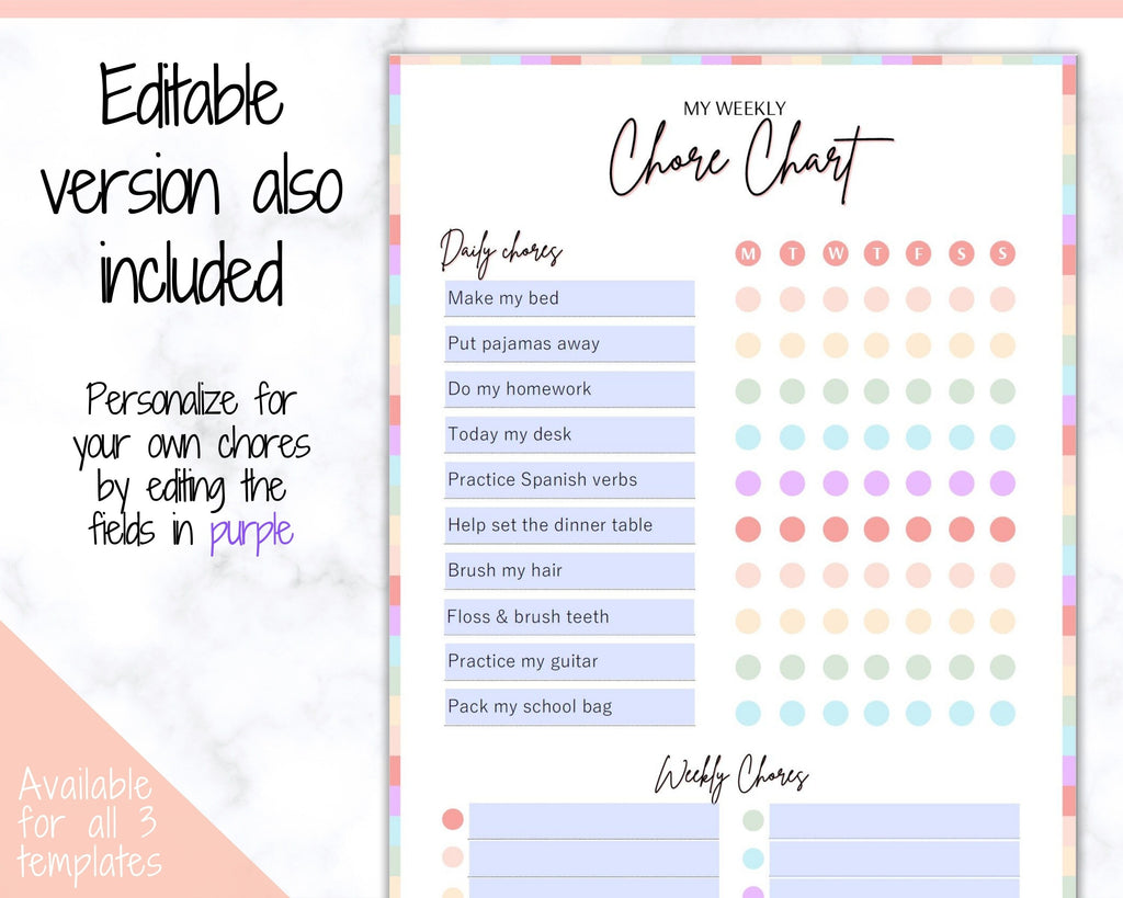 Reward Chart for Kids | Editable Chore Chart Template - Colorful