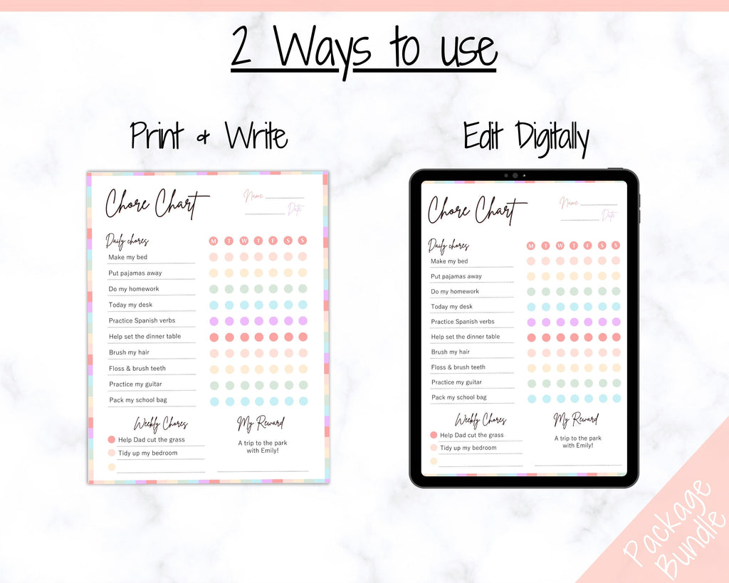 Reward Chart for Kids | Editable Chore Chart Template - Colorful