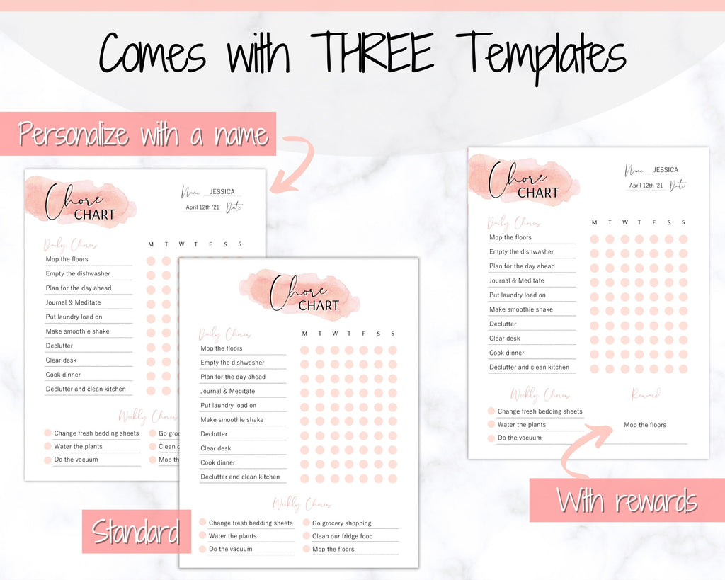 Reward Chart for Kids | Editable Chore Chart Template - Pink