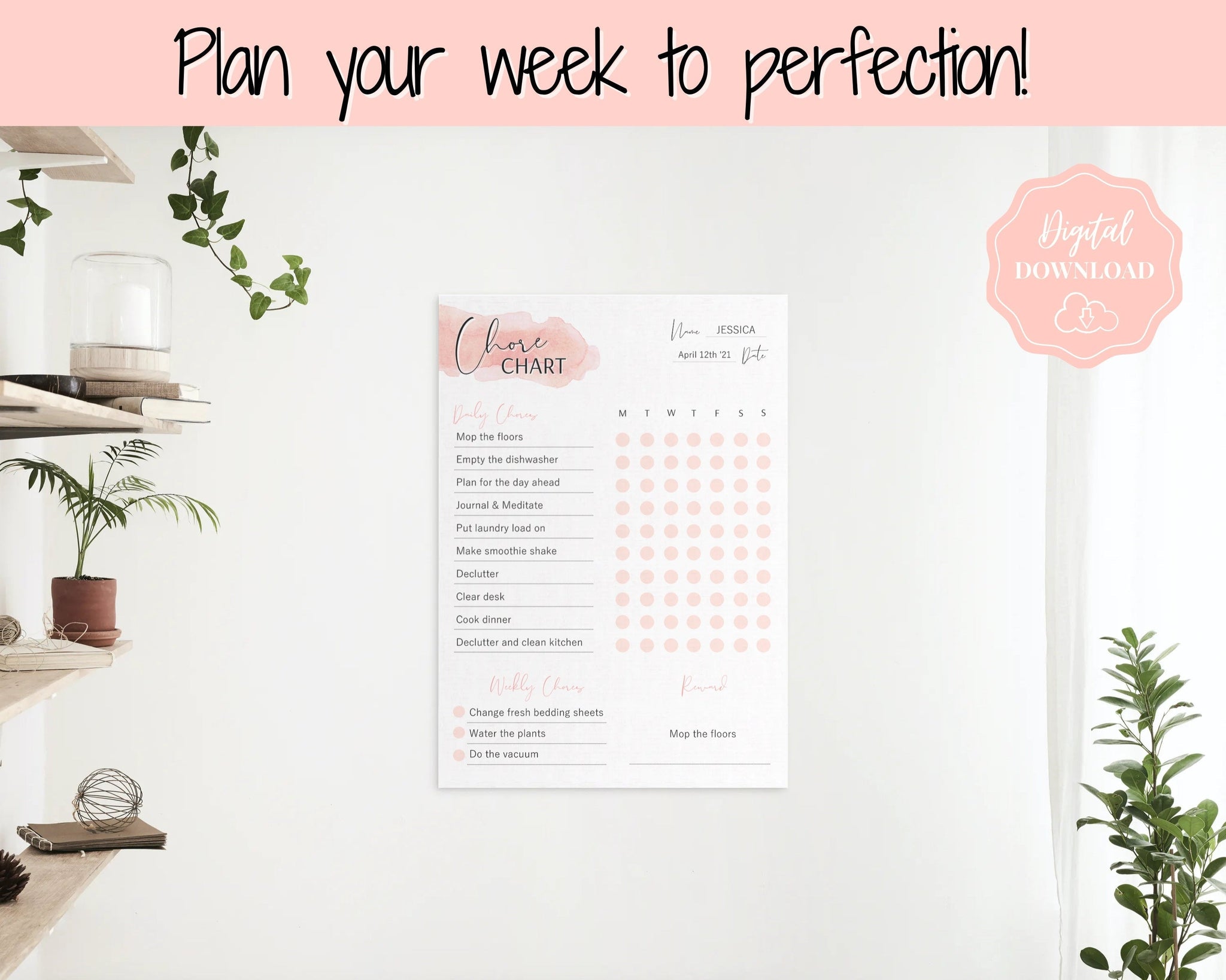 Reward Chart for Kids | Editable Chore Chart Template - Pink