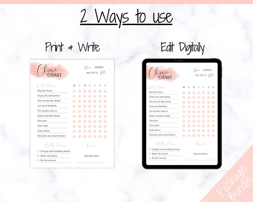Reward Chart for Kids | Editable Chore Chart Template - Pink
