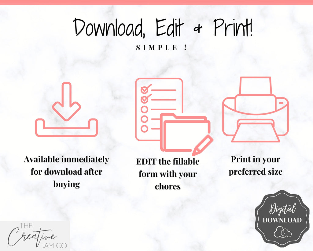 Reward Chart for Kids | Editable Chore Chart Template - Pink