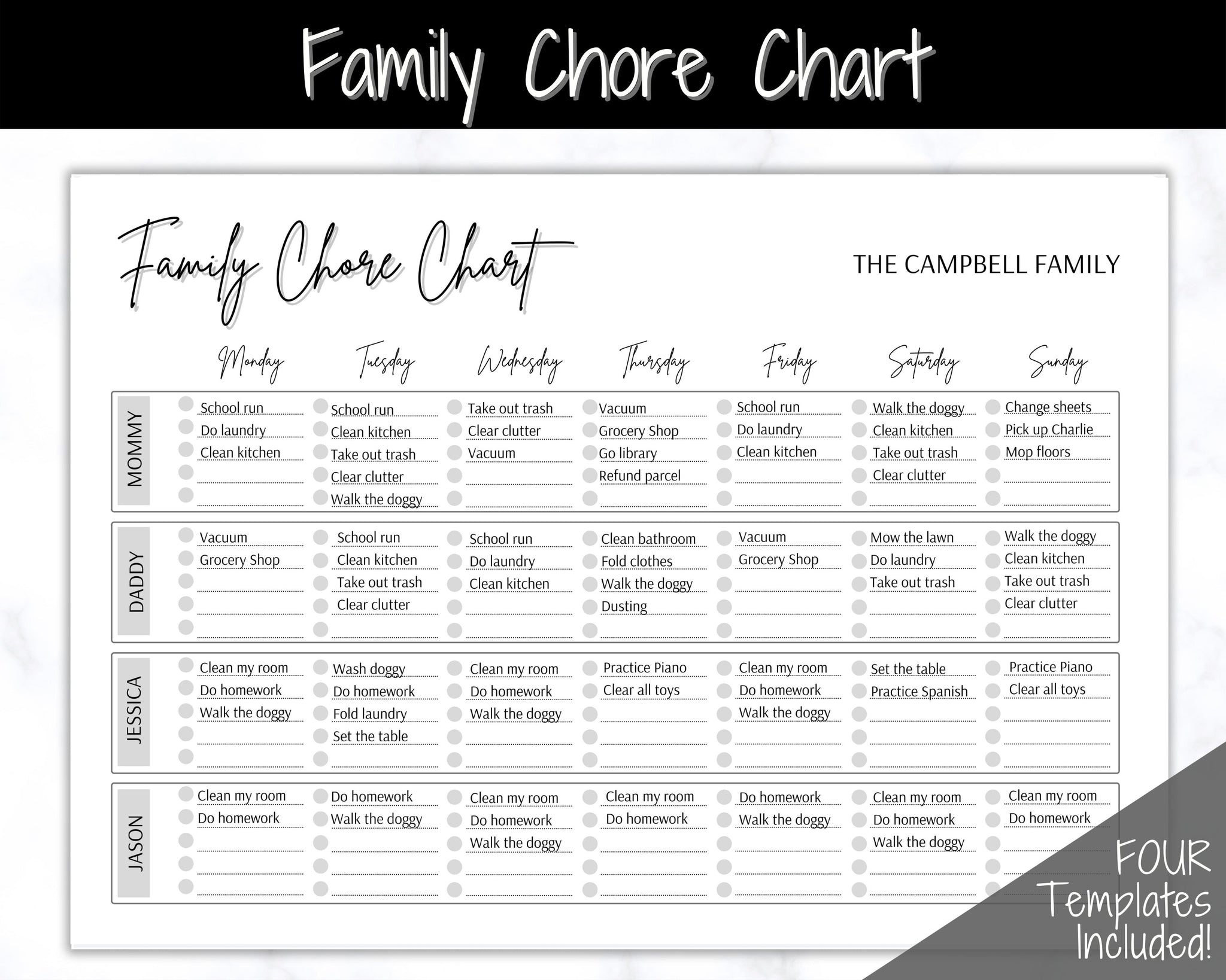 Household Chore Schedule Template Printable Kid's Chore Chart