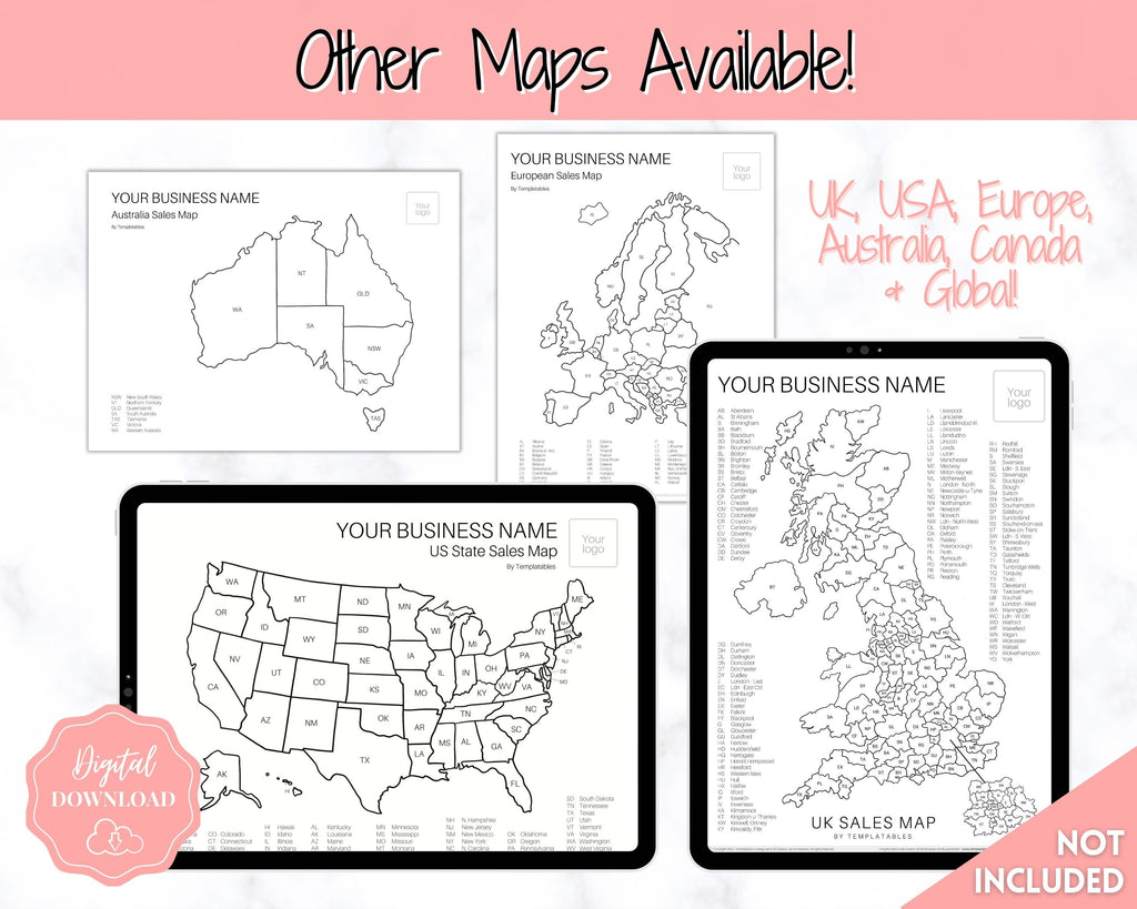 US Sales Map, EDITABLE USA Business Order Tracker, Color In