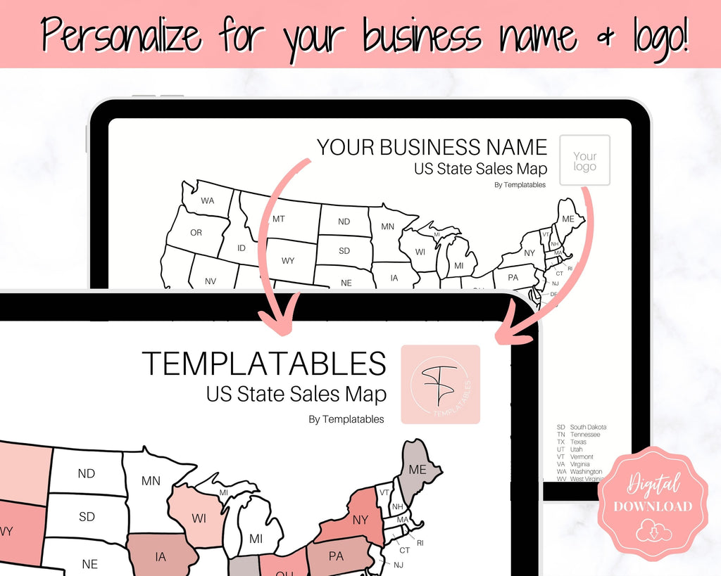 US Sales Map, EDITABLE USA Business Order Tracker, Color In