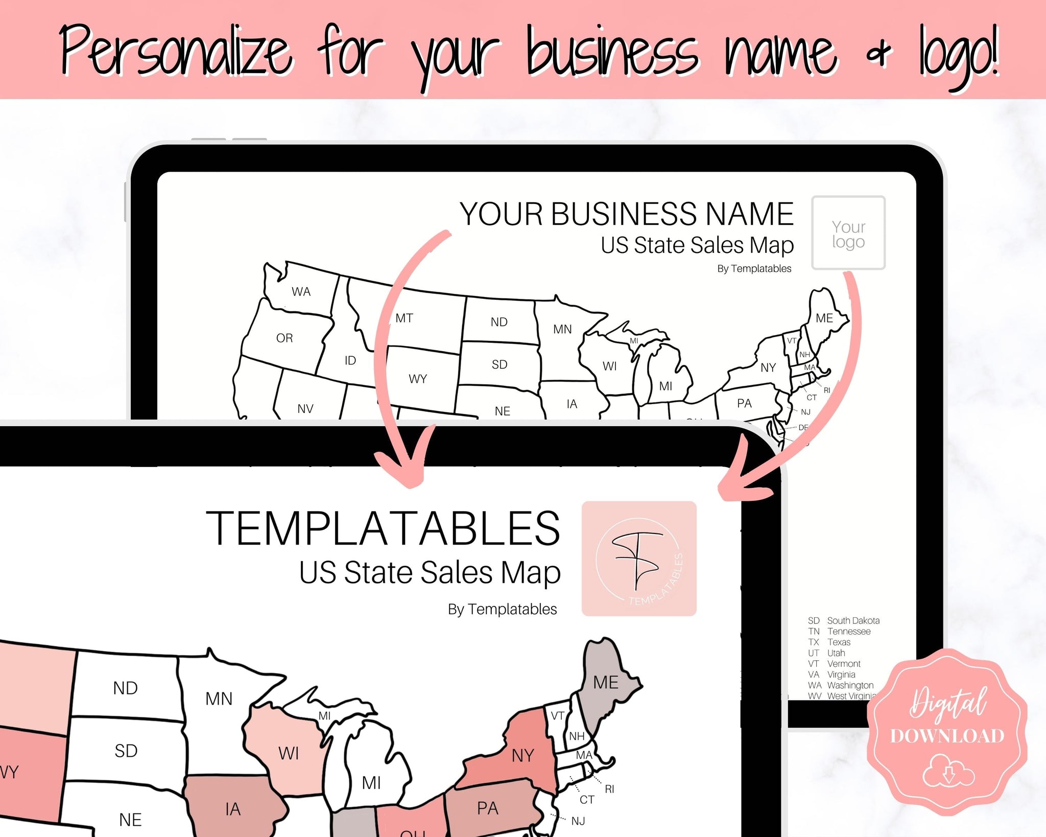 US Sales Map, EDITABLE USA Business Order Tracker, Color In
