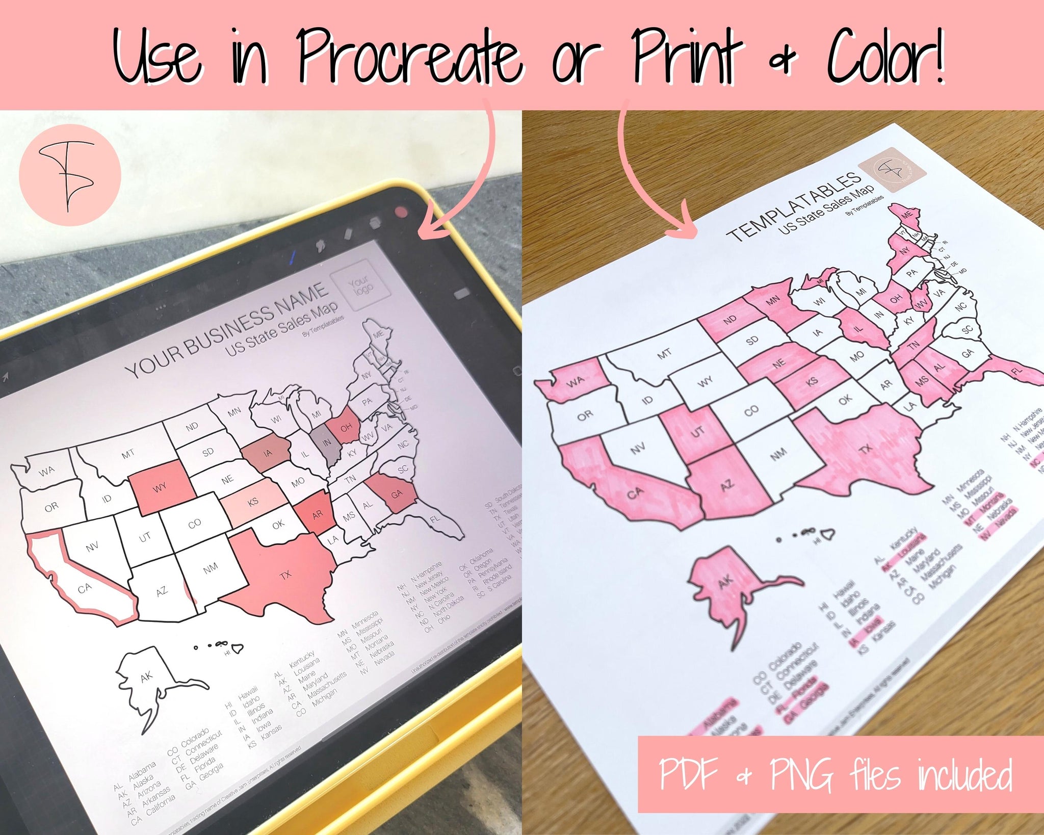 US Sales Map, EDITABLE USA Business Order Tracker, Color In