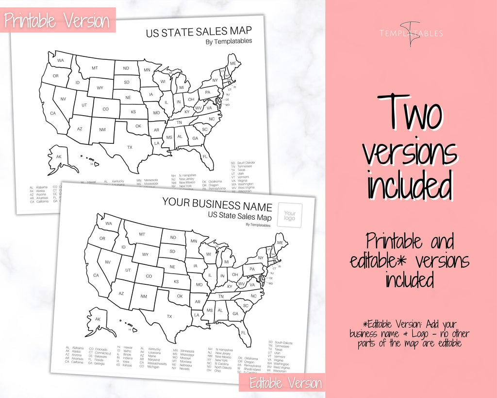 US Sales Map, EDITABLE USA Business Order Tracker, Color In