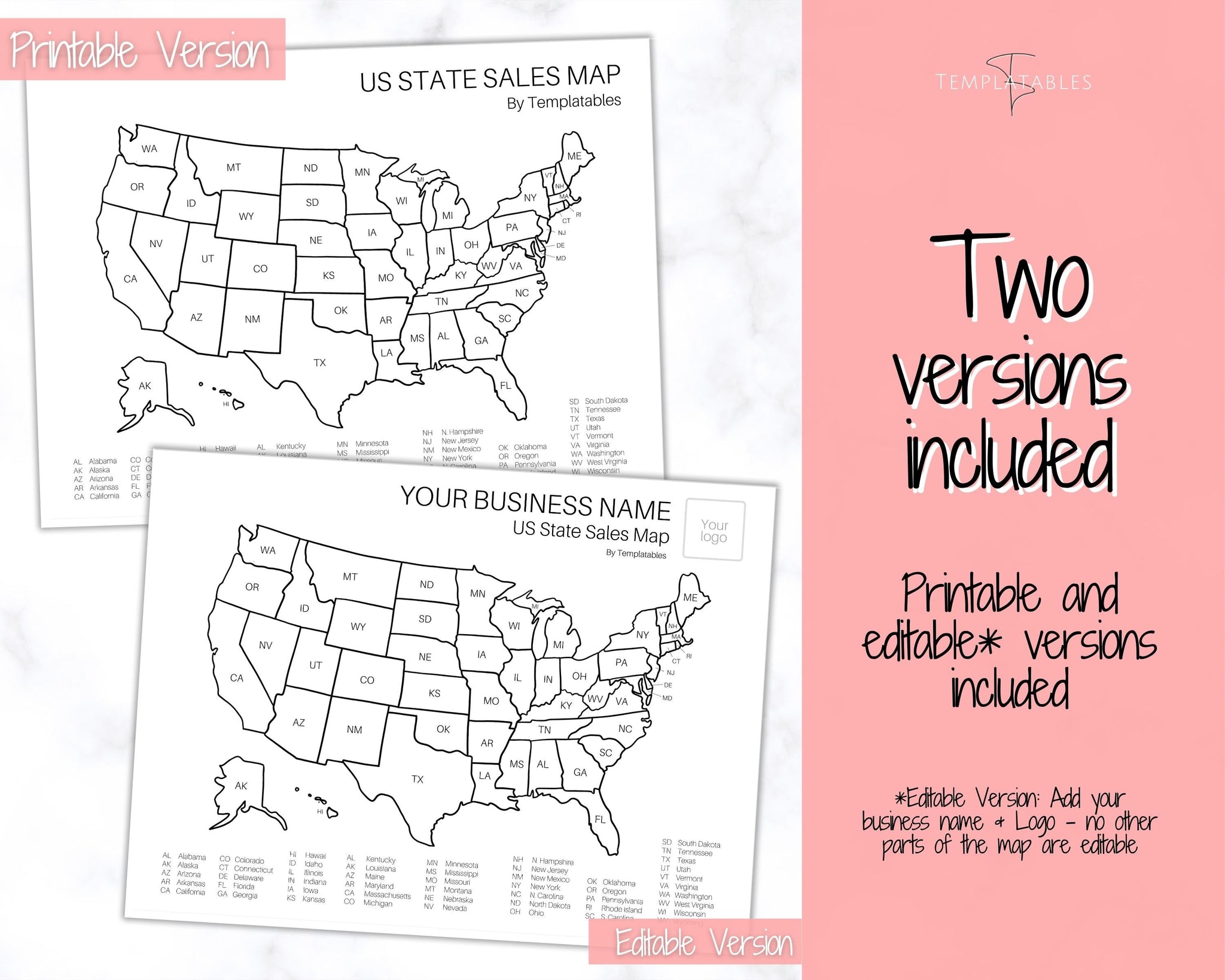 US Sales Map, EDITABLE USA Business Order Tracker, Color In