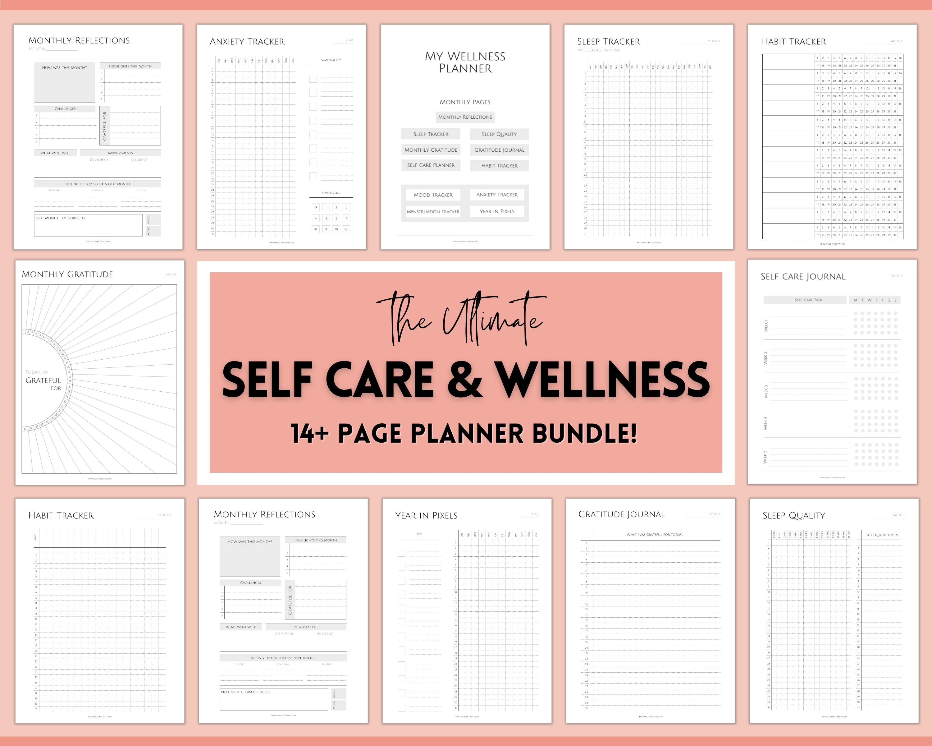 Self Care Planner & Wellness Printable BUNDLE Templates | Mono