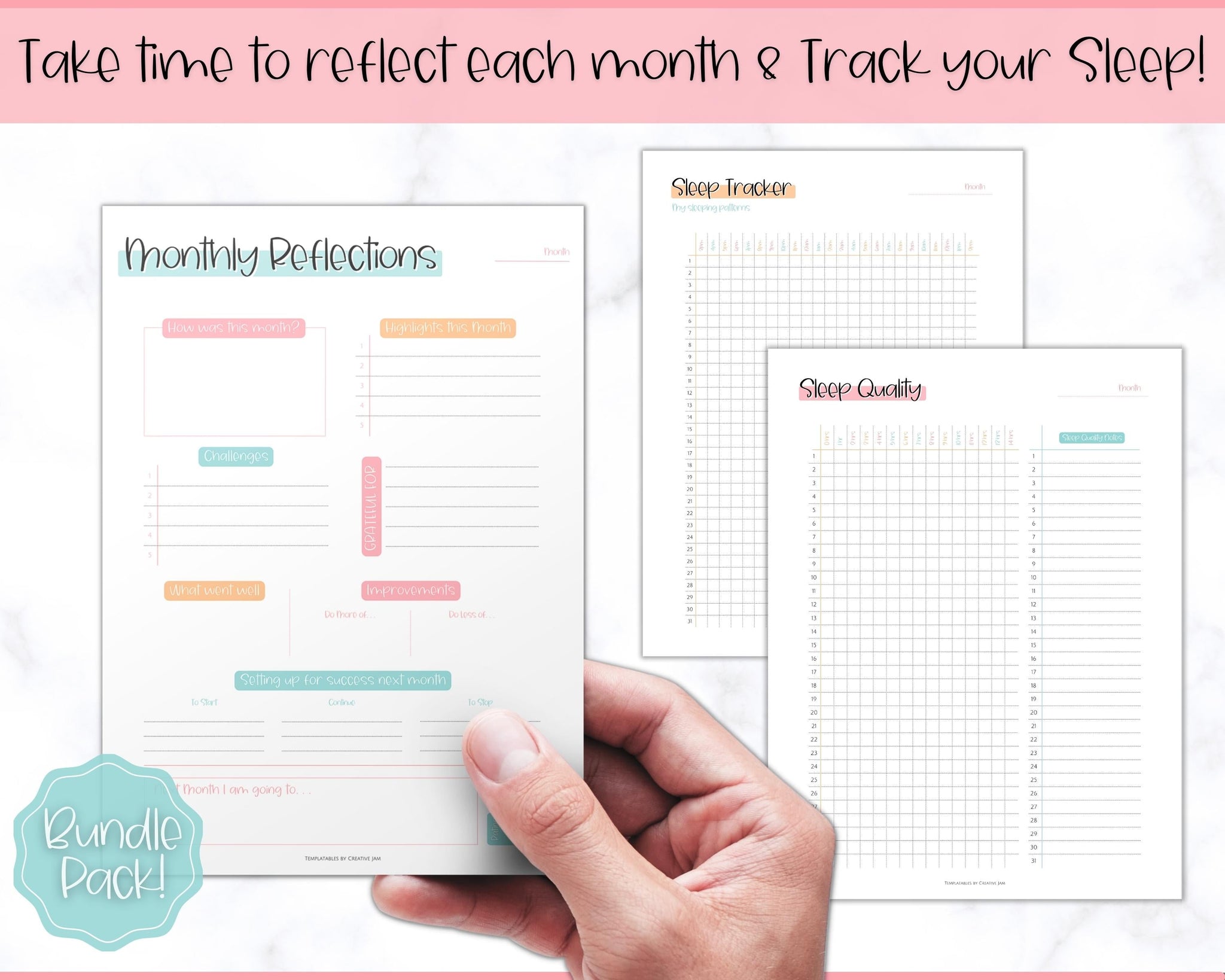 Self Care Planner & Wellness Printable BUNDLE Templates | Sky