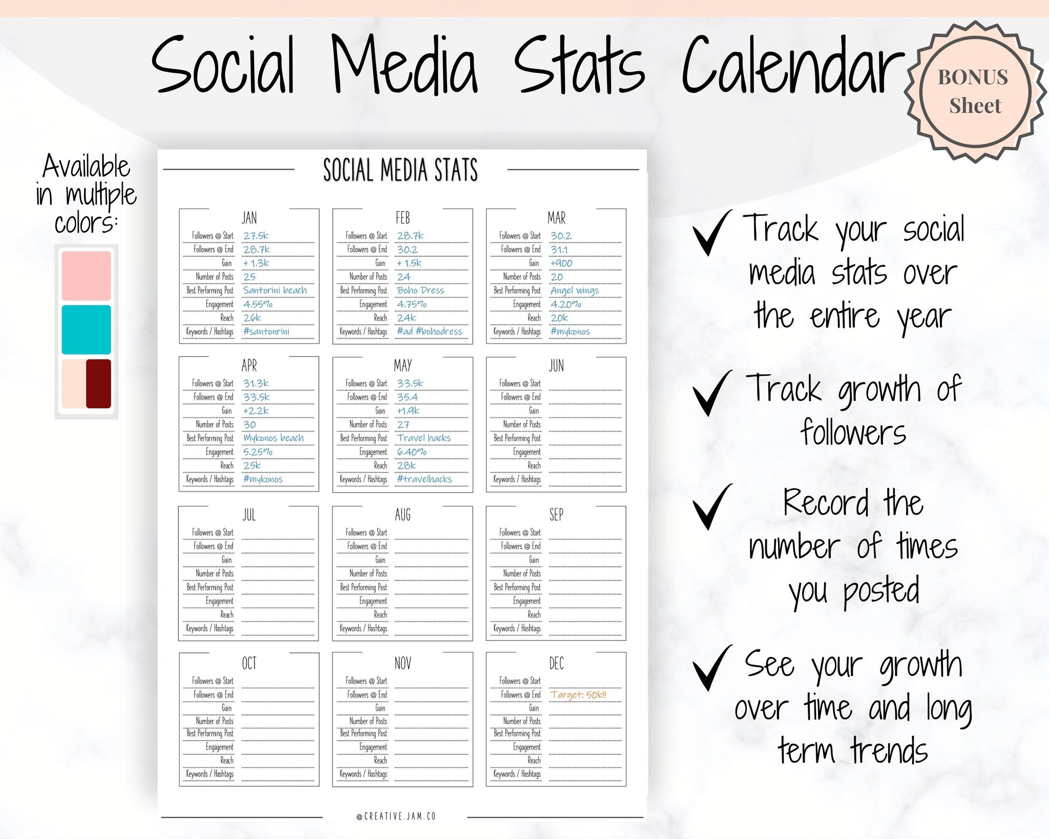 Social Media Planner Printable for Instagram, Facebook, Pinterest