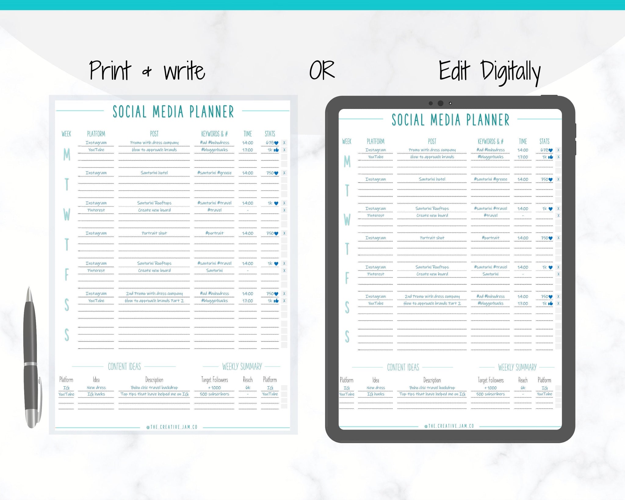 Social Media Planner Printable for Instagram, Facebook, Pinterest