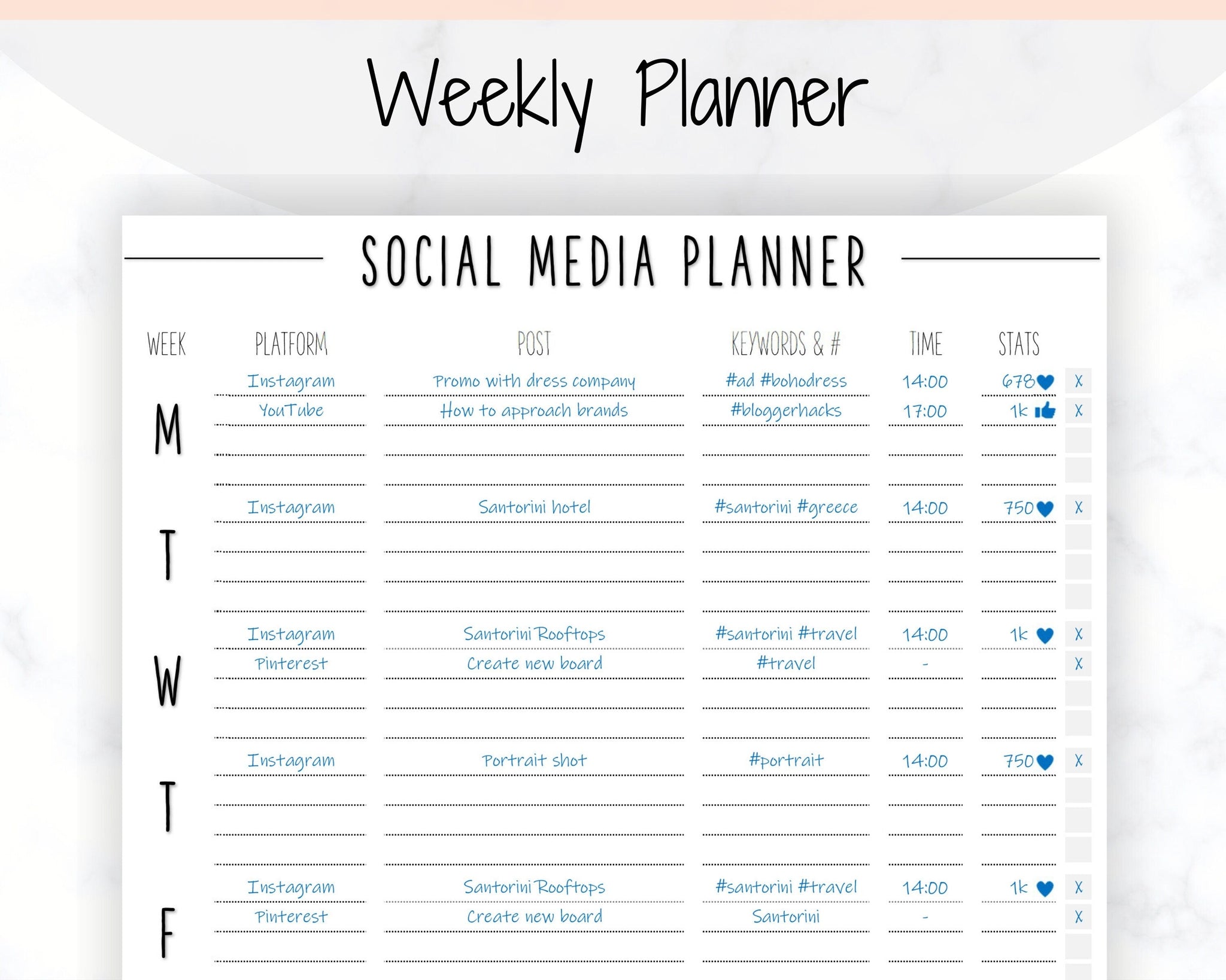 Social Media Planner Printable for Blogging, Youtube, TikTok