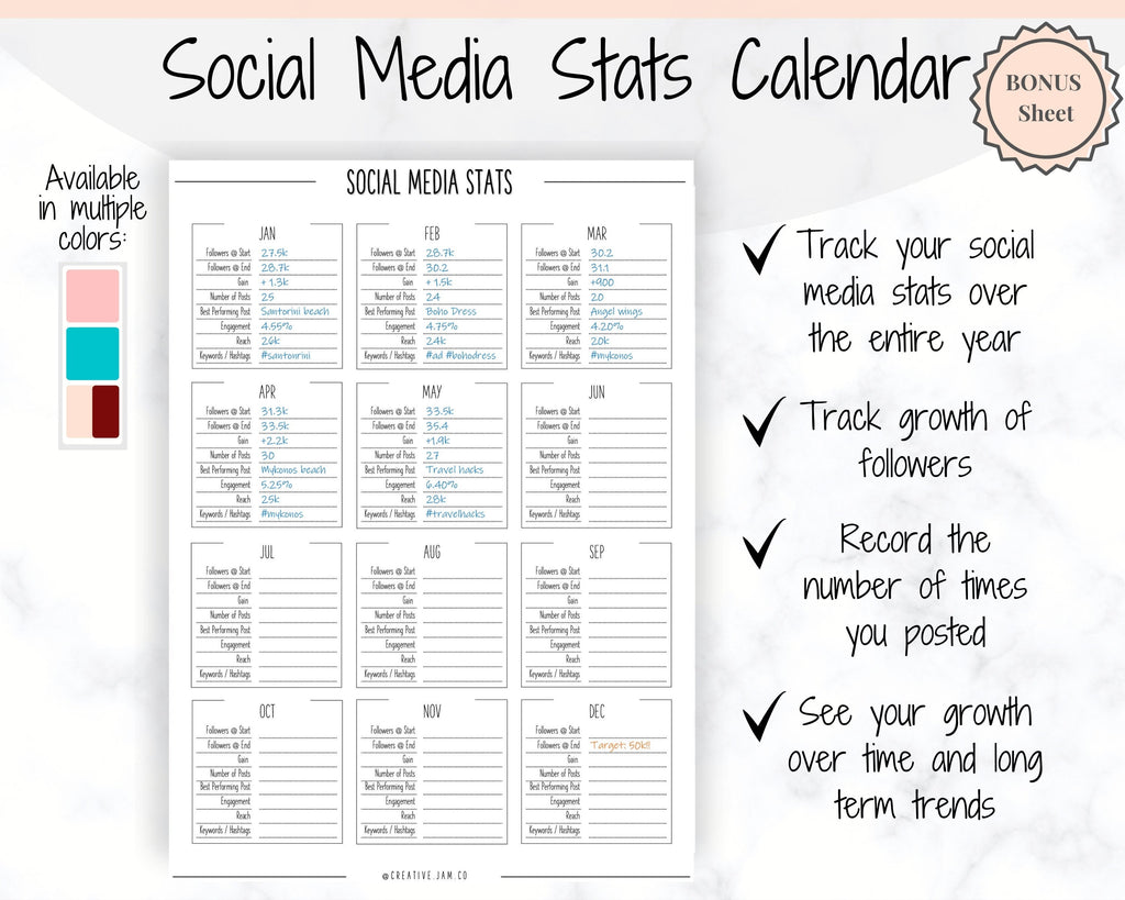 Social Media Planner Printable - Tracker for Content Creators