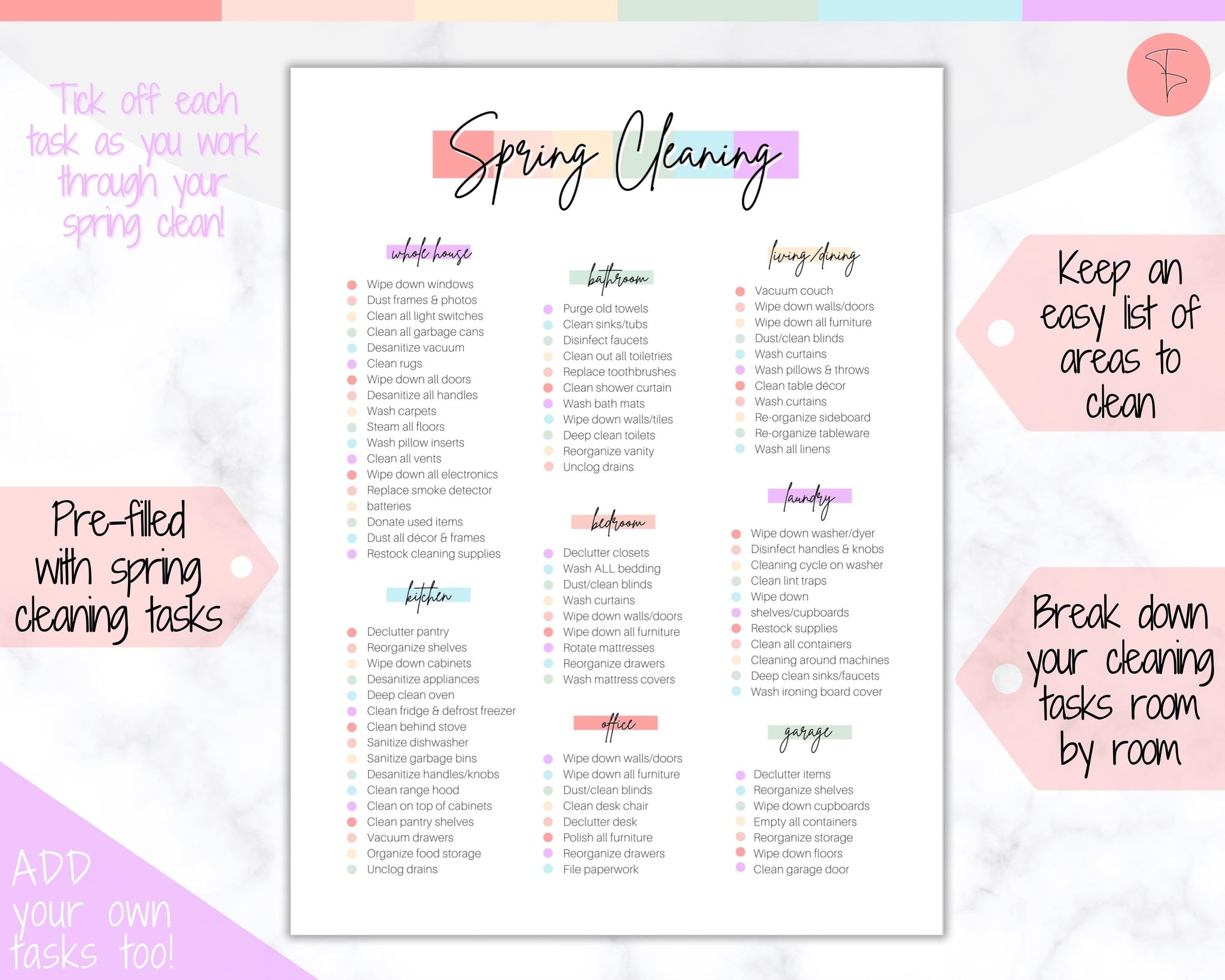 Spring Cleaning Checklist - Editable Schedule for Deep Clean | Colorful