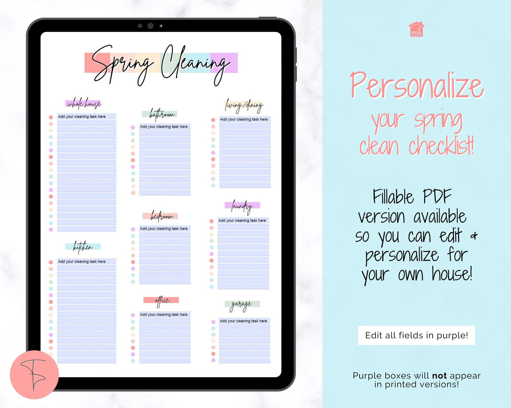 Spring Cleaning Checklist - Editable Schedule for Deep Clean | Colorful