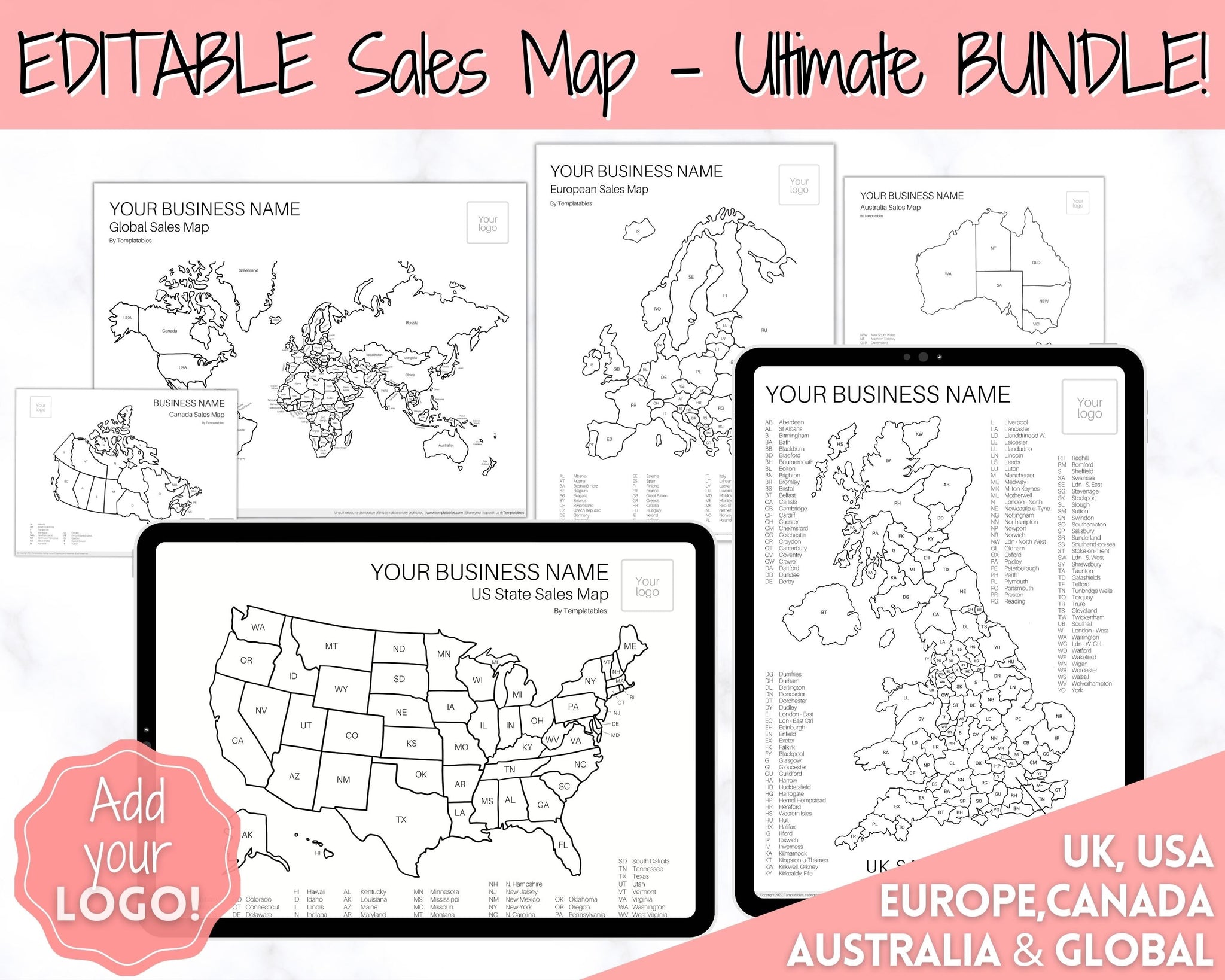 UK Sales Map, EDITABLE Postcode Business Order Tracker, Color In