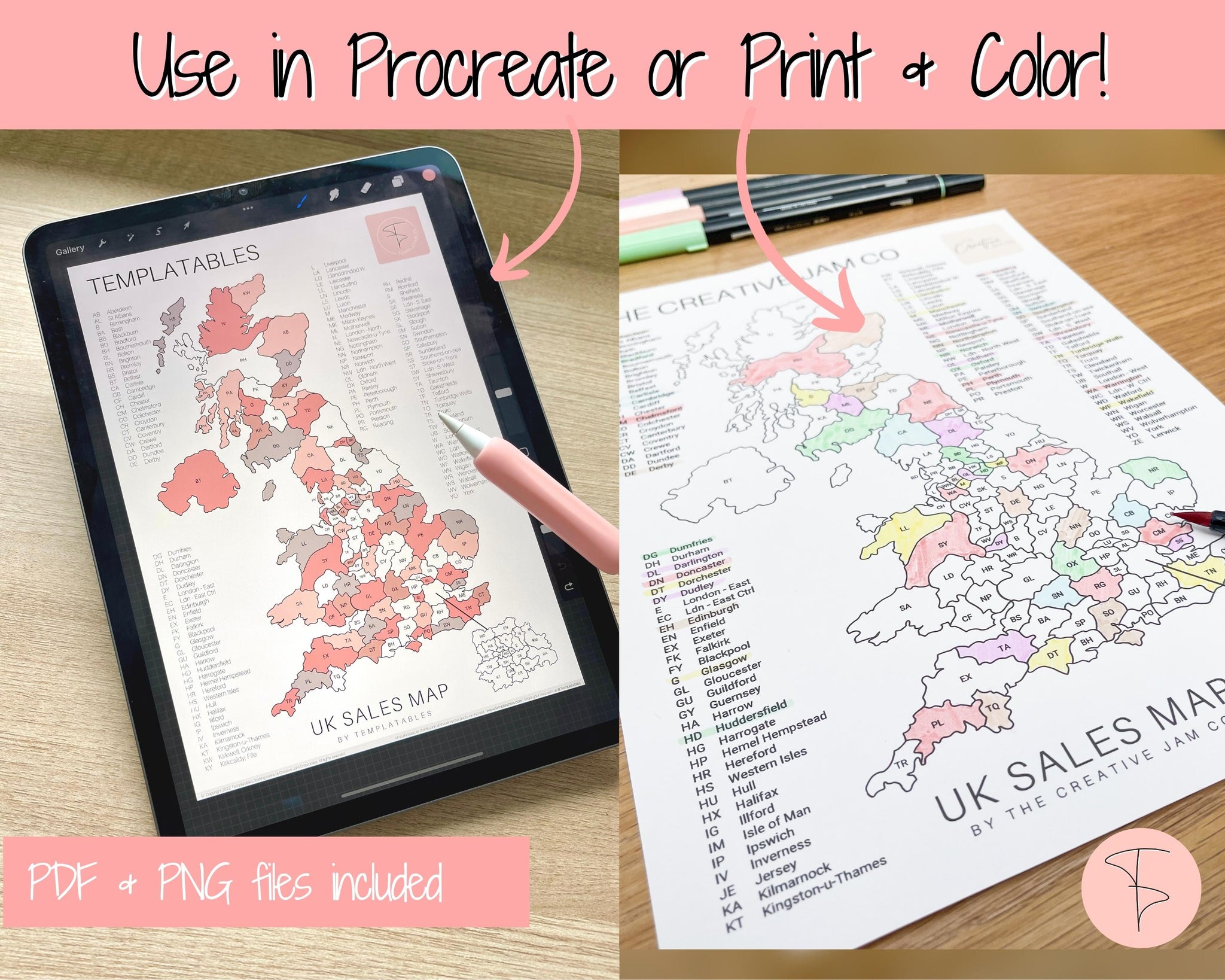 UK Sales Map, EDITABLE Postcode Business Order Tracker, Color In