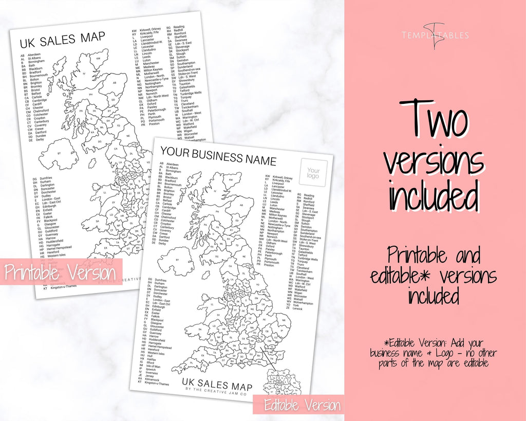 UK Sales Map, EDITABLE Postcode Business Order Tracker, Color In