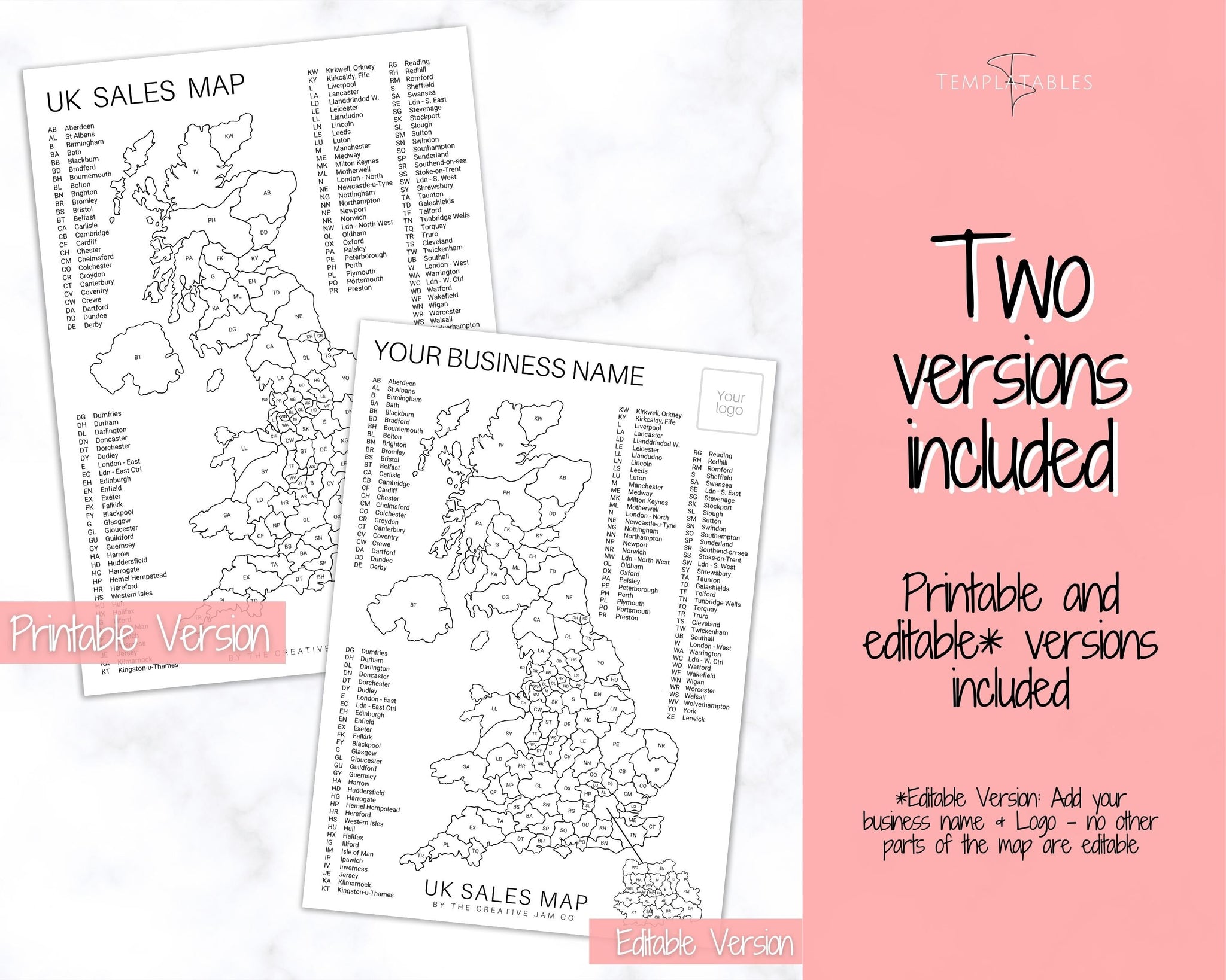 UK Sales Map, EDITABLE Postcode Business Order Tracker, Color In