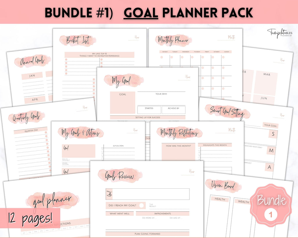 Ultimate PLANNER BUNDLE | Goal, Finance, Fitness Planner | Pink