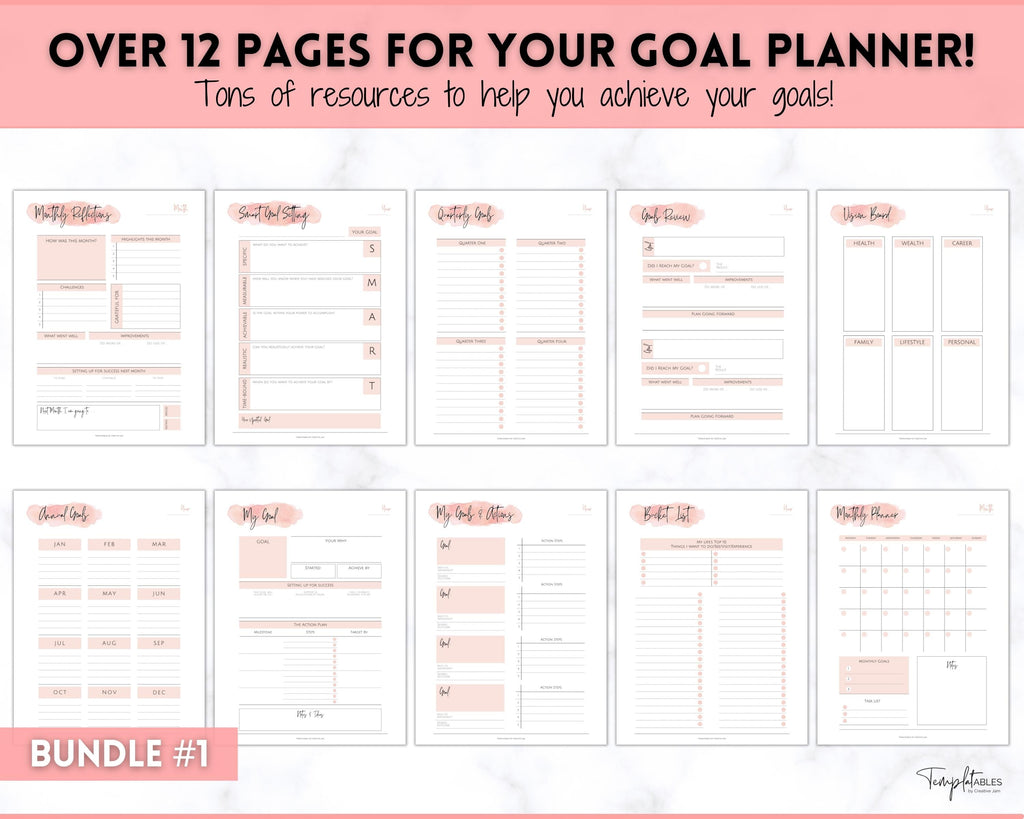 Ultimate PLANNER BUNDLE | Goal, Finance, Fitness Planner | Pink