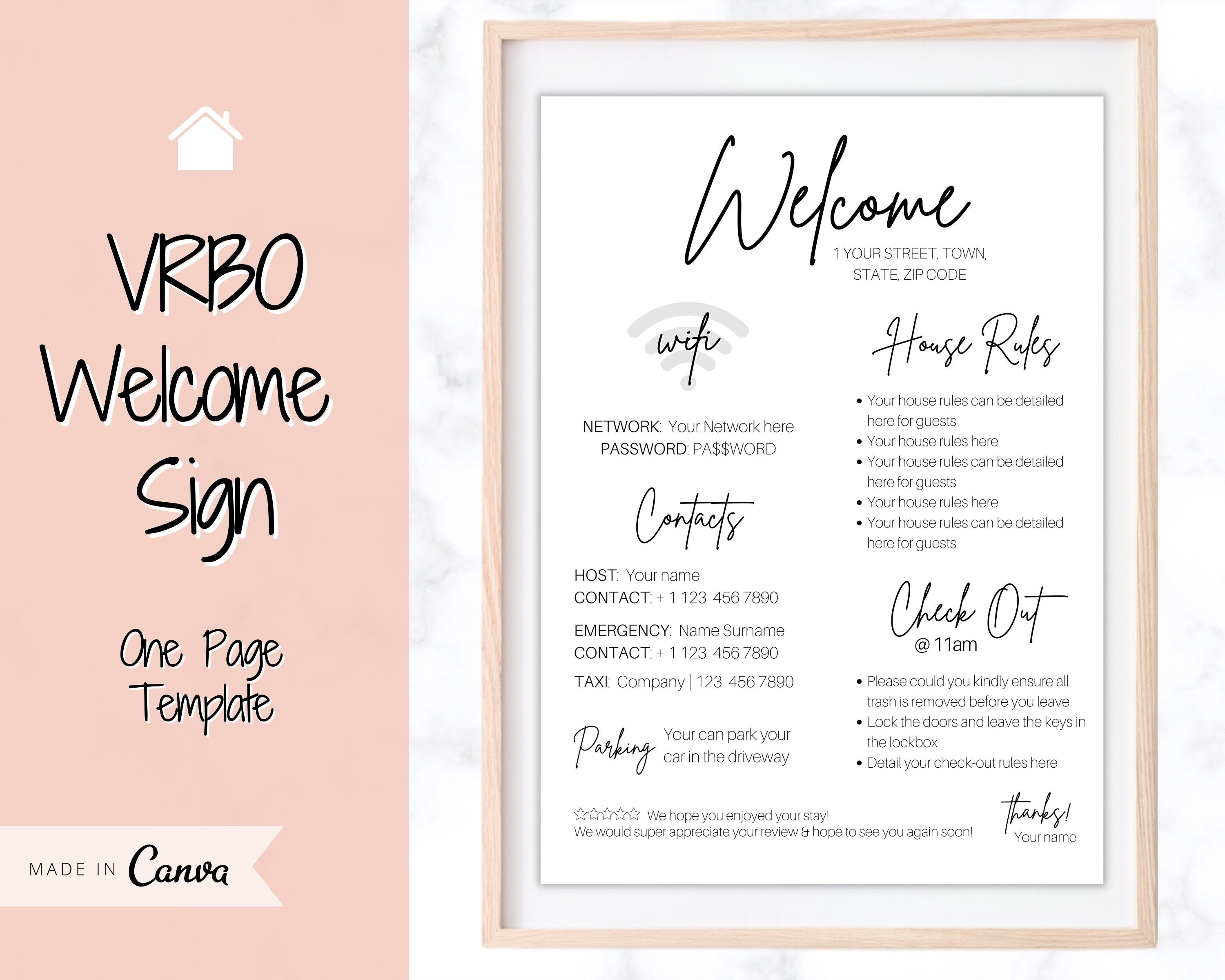Editable VRBO Vacation Rental Welcome Sign Template - Brit