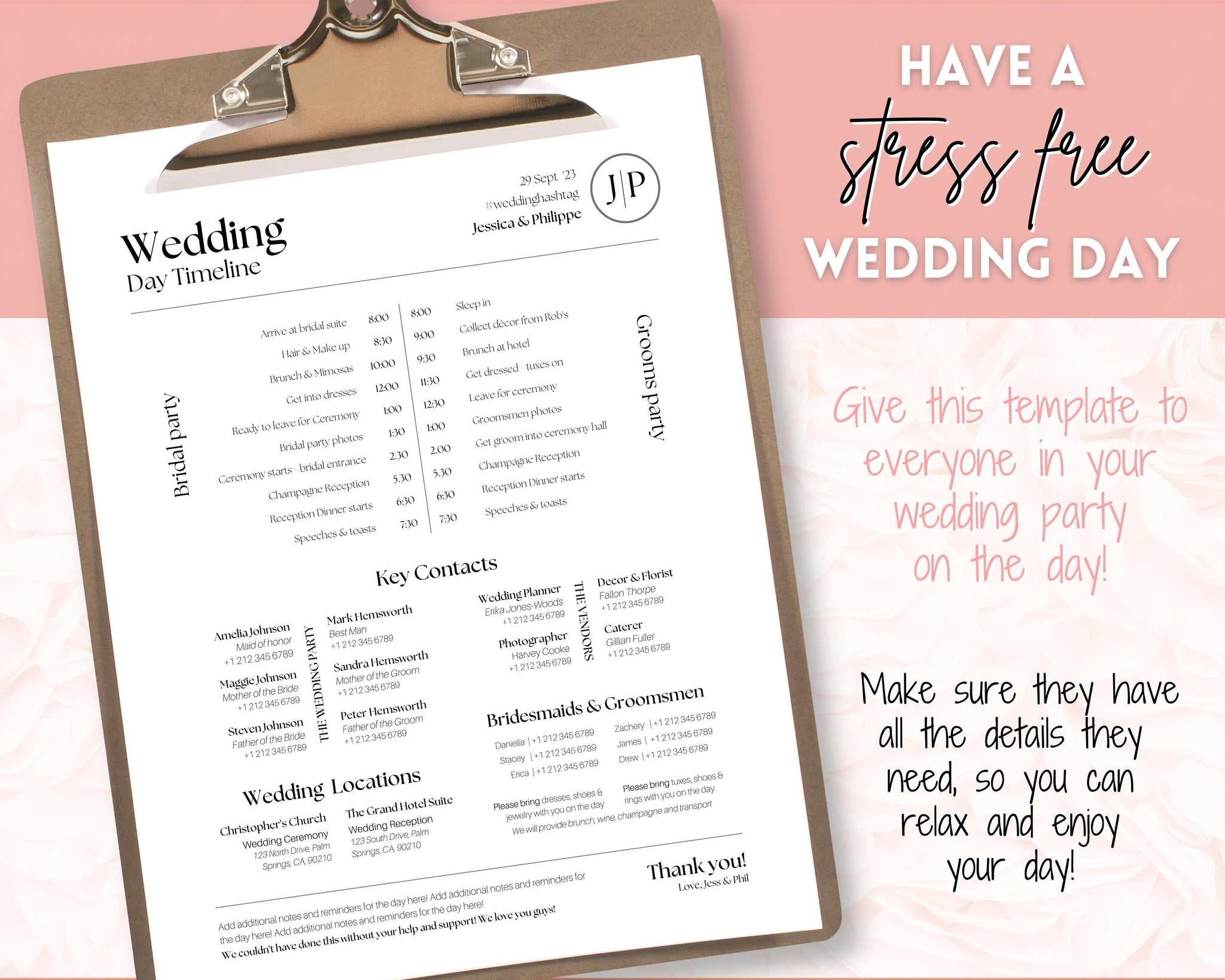 Printable Wedding Day Itinerary Printable Wedding Timeline Template